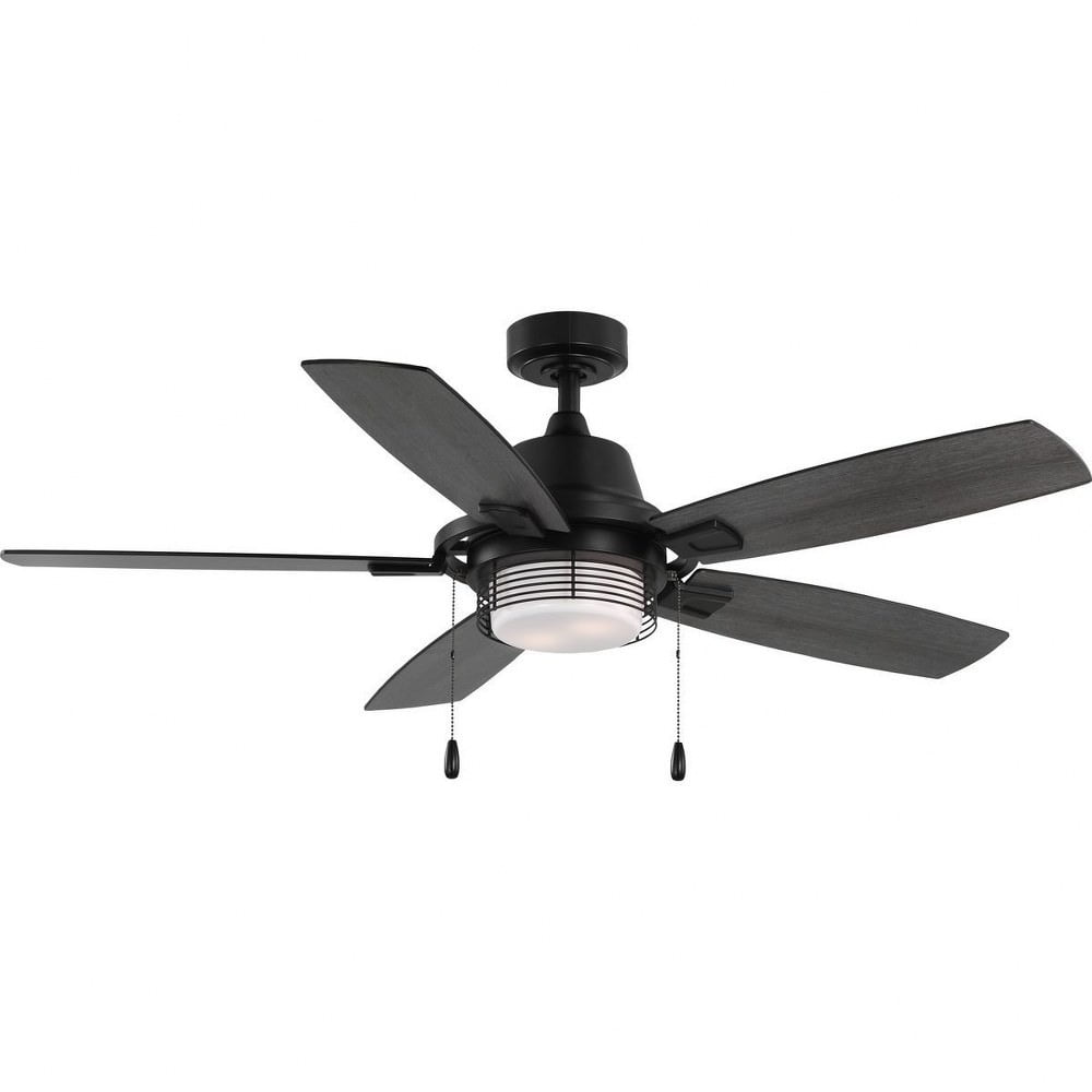 Freestone Collection 52 in. Five-Blade Matte Black Transitional Ceiling Fan with LED Lamped ...