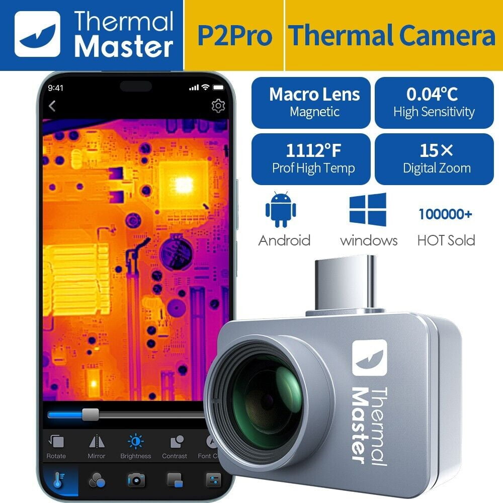 P2PRO-android infrared thermal imager camera,600℃ Temp Range,25Hz,256× ...