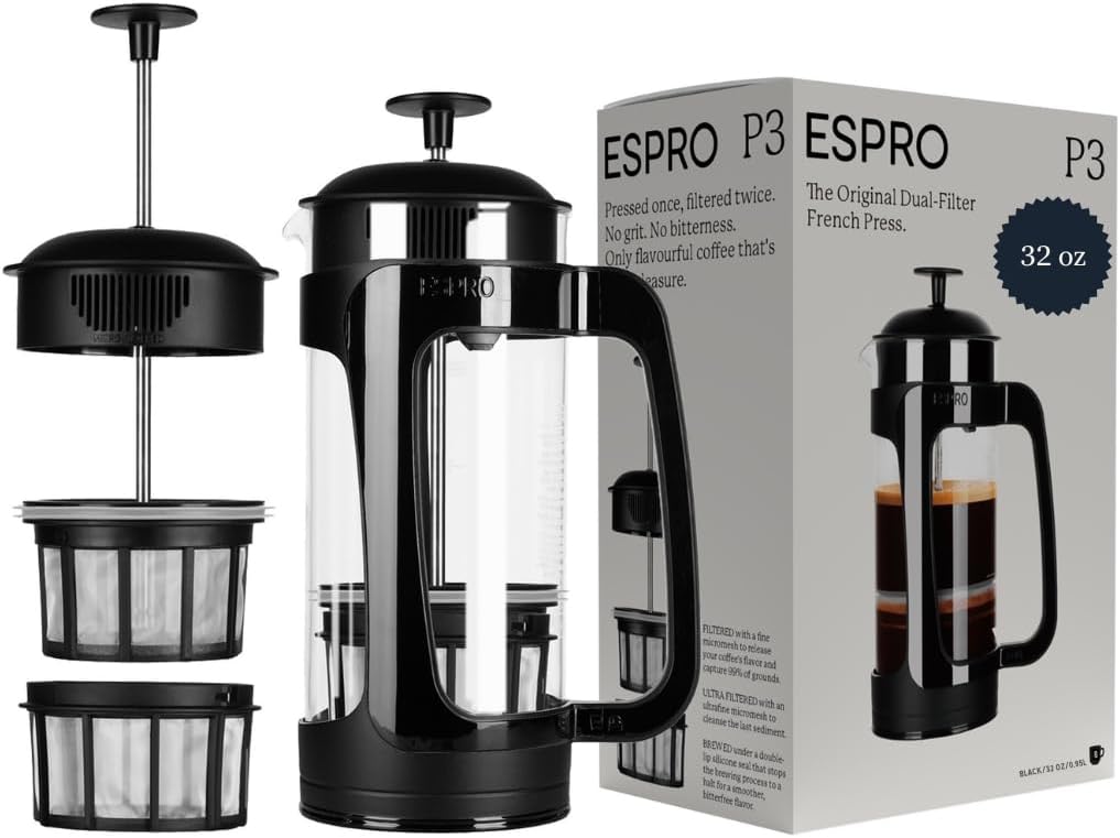 P3 French Press Coffee Maker – Patented Double Microfilter for Sludge ...