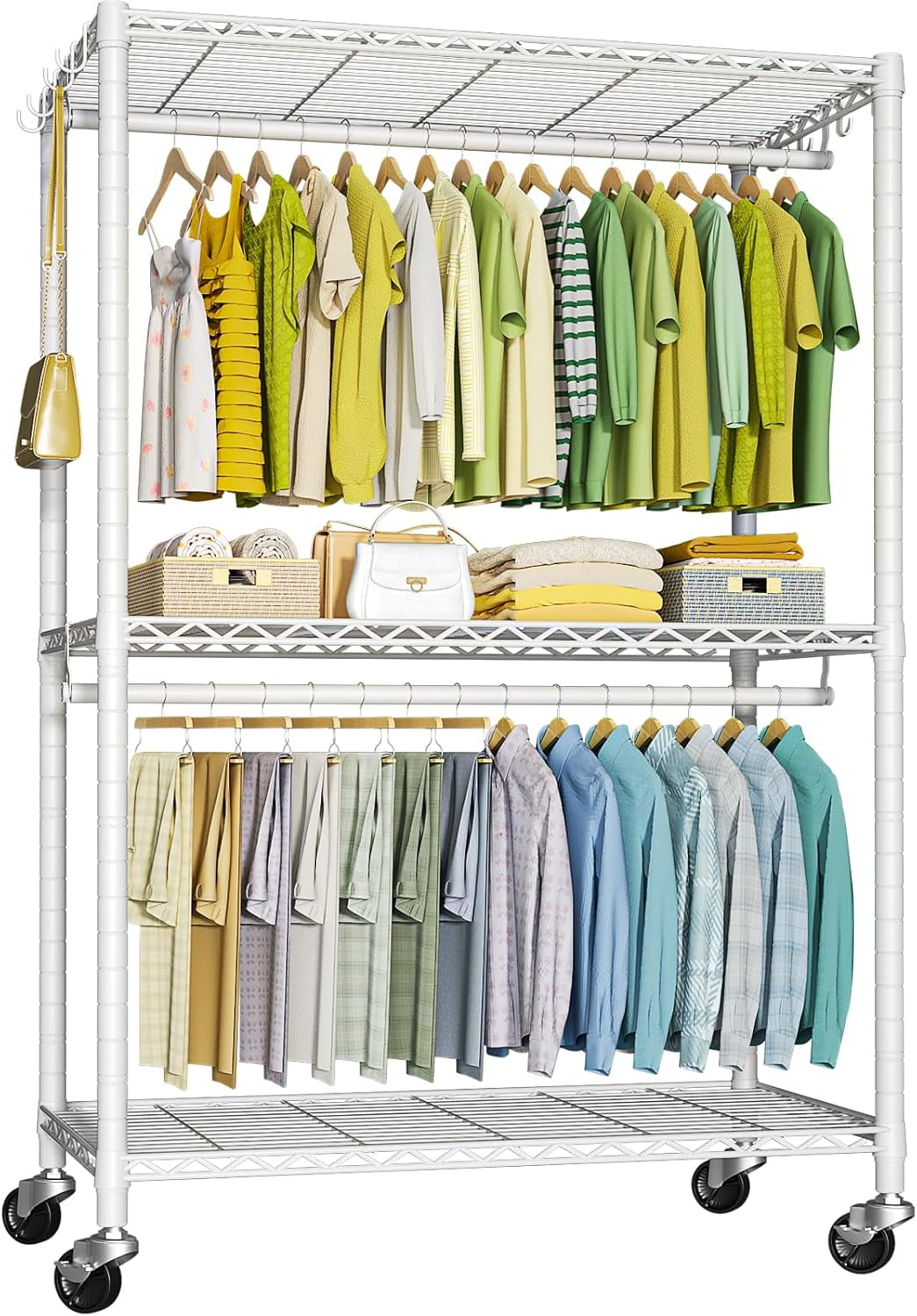P3 Plus Rolling Clothes Rack, Clothing Racks for Hanging Clothes, Heavy ...