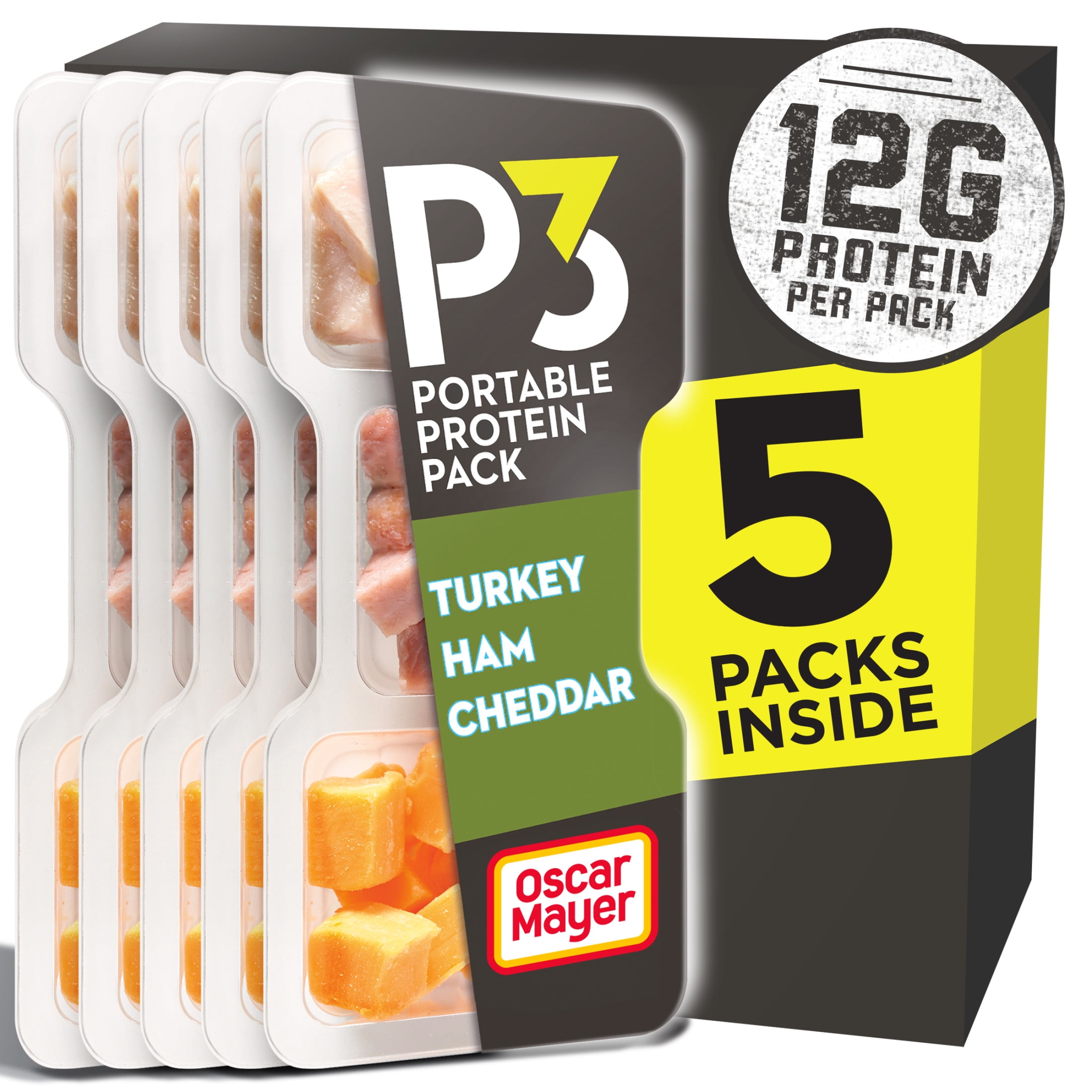 P3 Portable Protein Pack with Turkey, Ham & Cheddar Cheese, 5 ct Pack ...