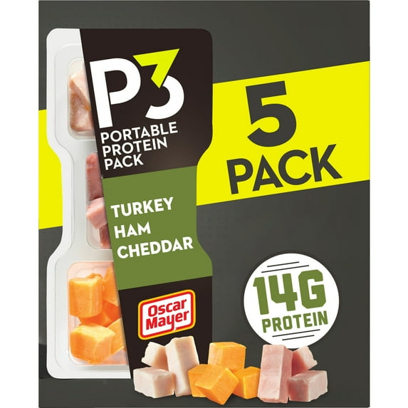 P3 Portable Protein Pack with Turkey, Ham & Cheddar Cheese, 5 ct Pack ...