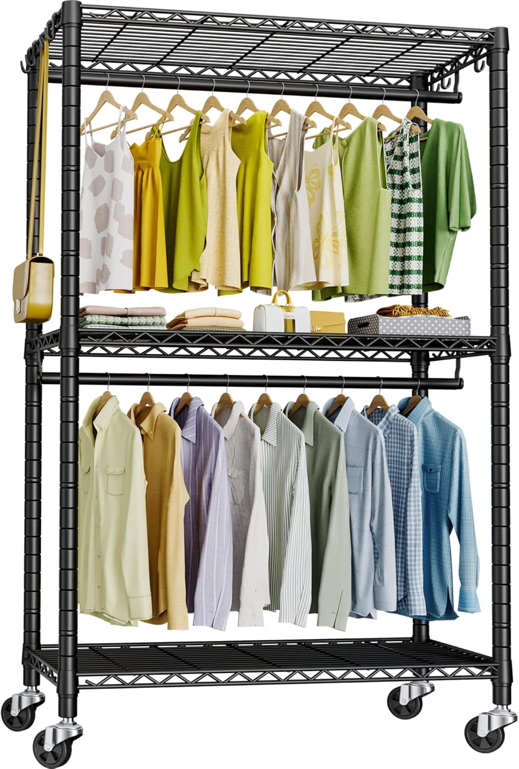 P3 Rolling Clothes Rack, Clothing Racks for Hanging Clothes, Heavy Duty ...