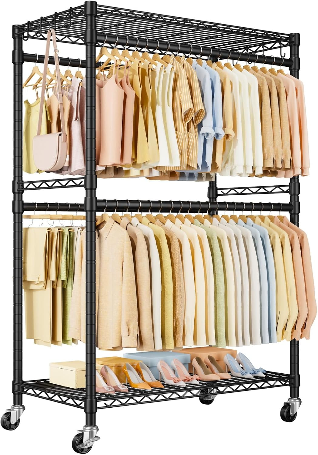 P4 Plus Rolling Clothes Rack Heavy Duty, Clothing Racks for Hanging ...