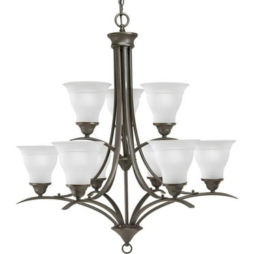 Torino Collection Nine-Light Forged Bronze Tea-Stained Glass ...