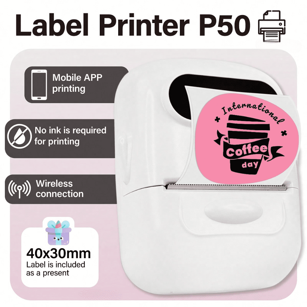 P50 Label Maker Machine With Tape, 2 Inch Portable Thermal Printer ...