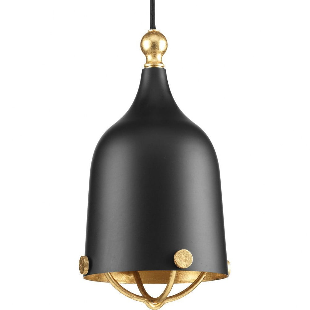 Progress Lighting Era 1-Light Mini-Pendant, Black/Gold, Cloth Covered ...