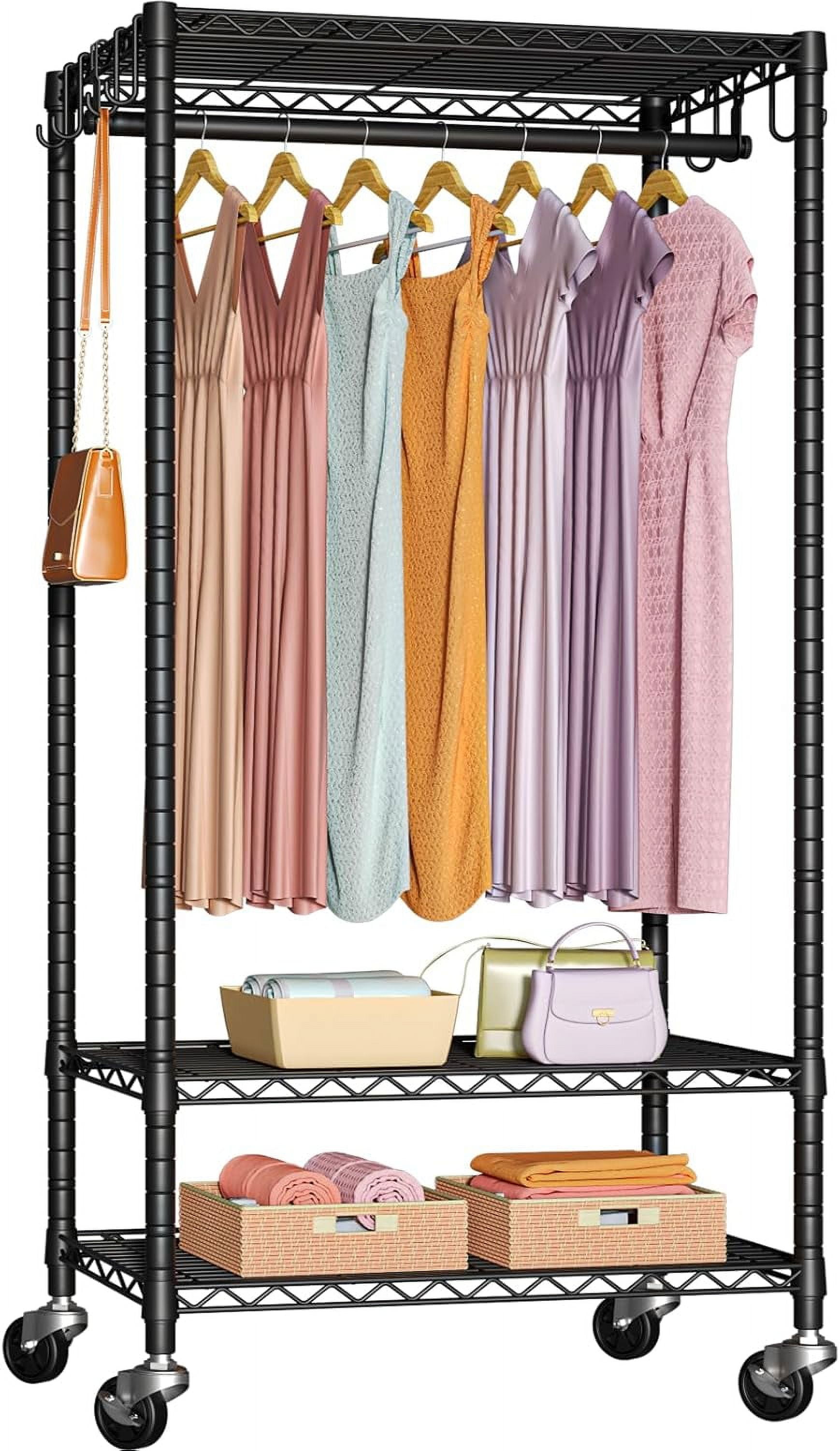 P6 Medium Rolling Clothes Rack Heavy Duty, Clothing Racks for Hanging ...