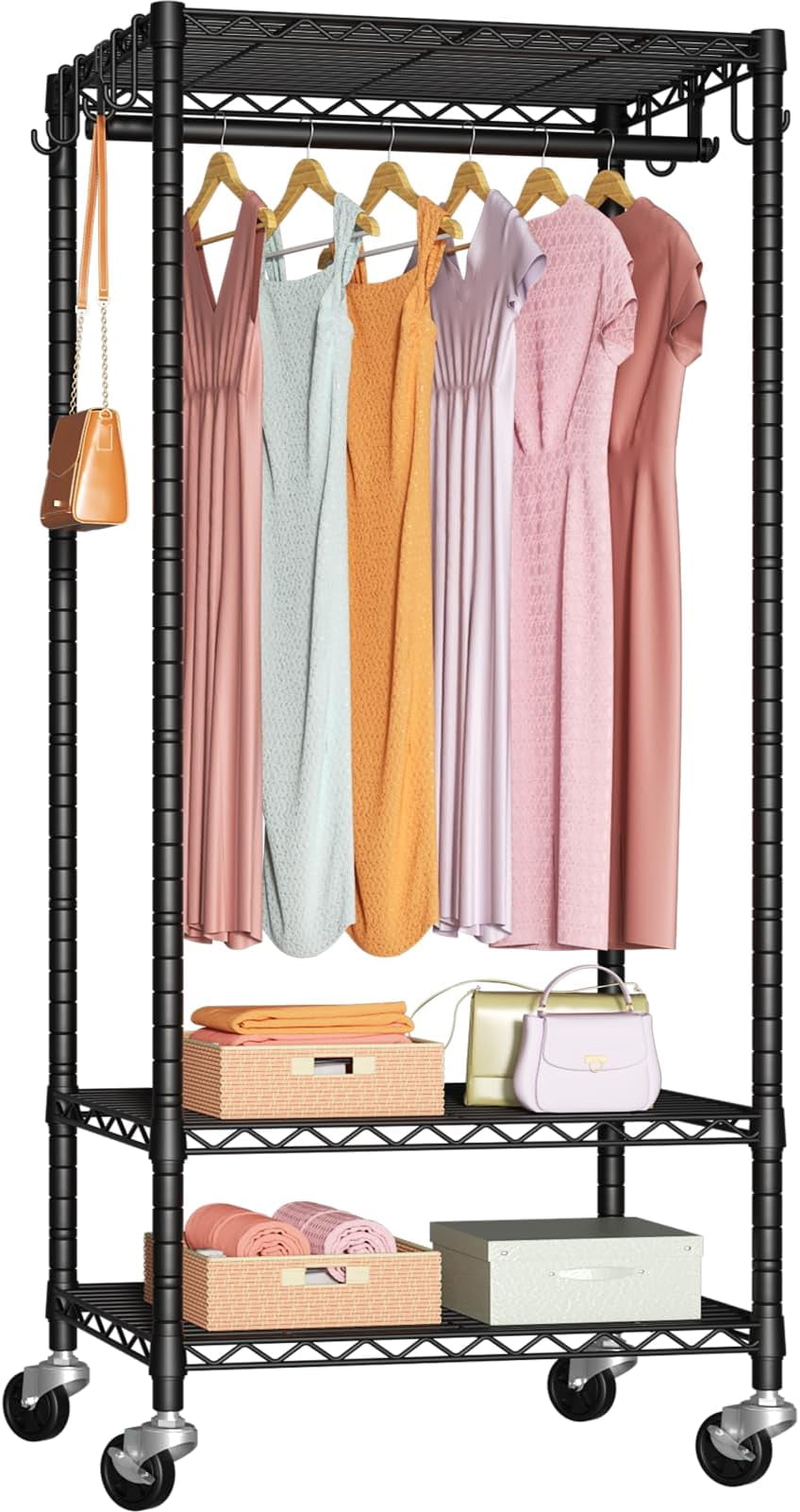 P6 Mini Rolling Clothes Rack , Clothing Racks for Clothes, Freestanding ...