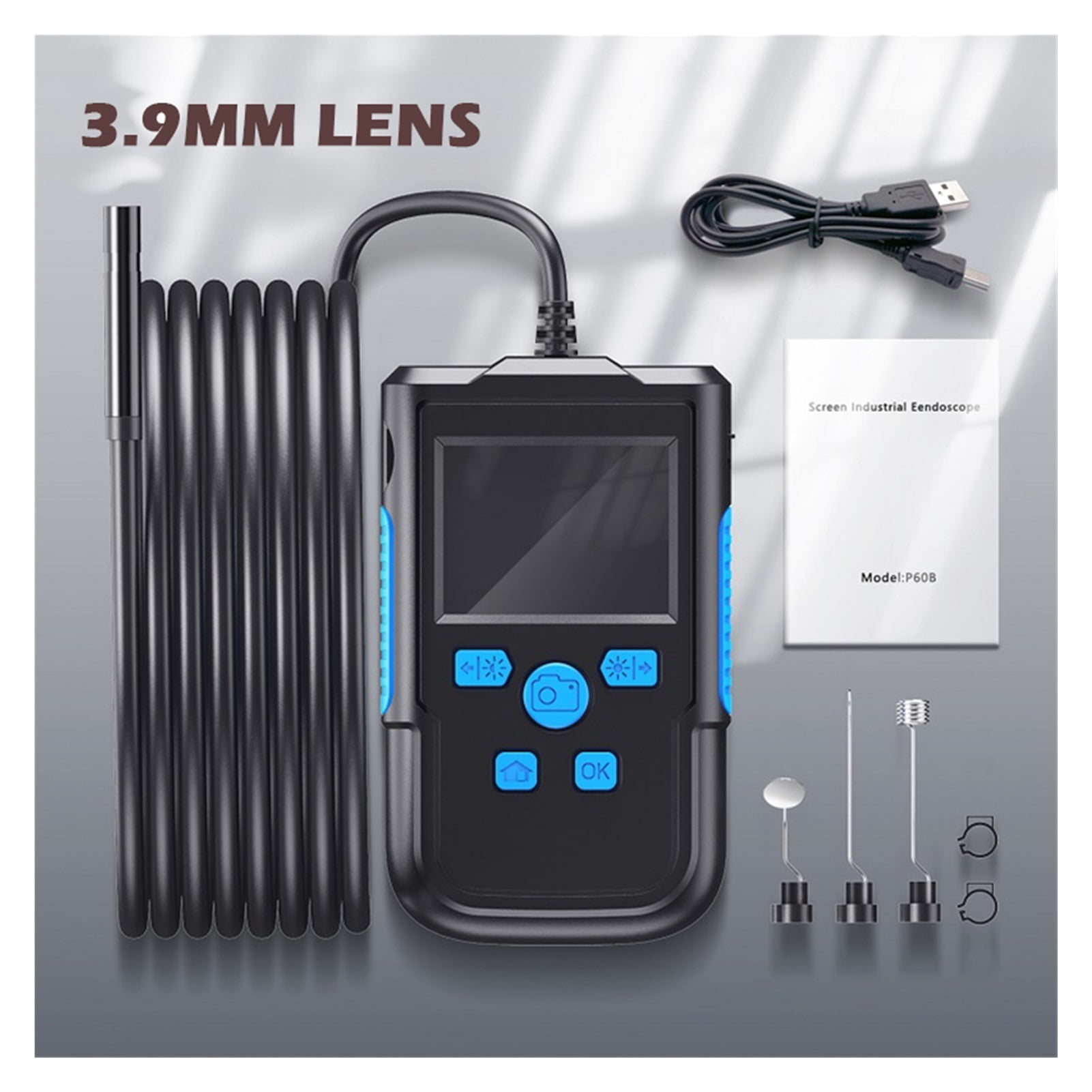 P60 Industrial Endoscope Camera 8MM Lens 2.4 Inch IPS Screen Borescope ...