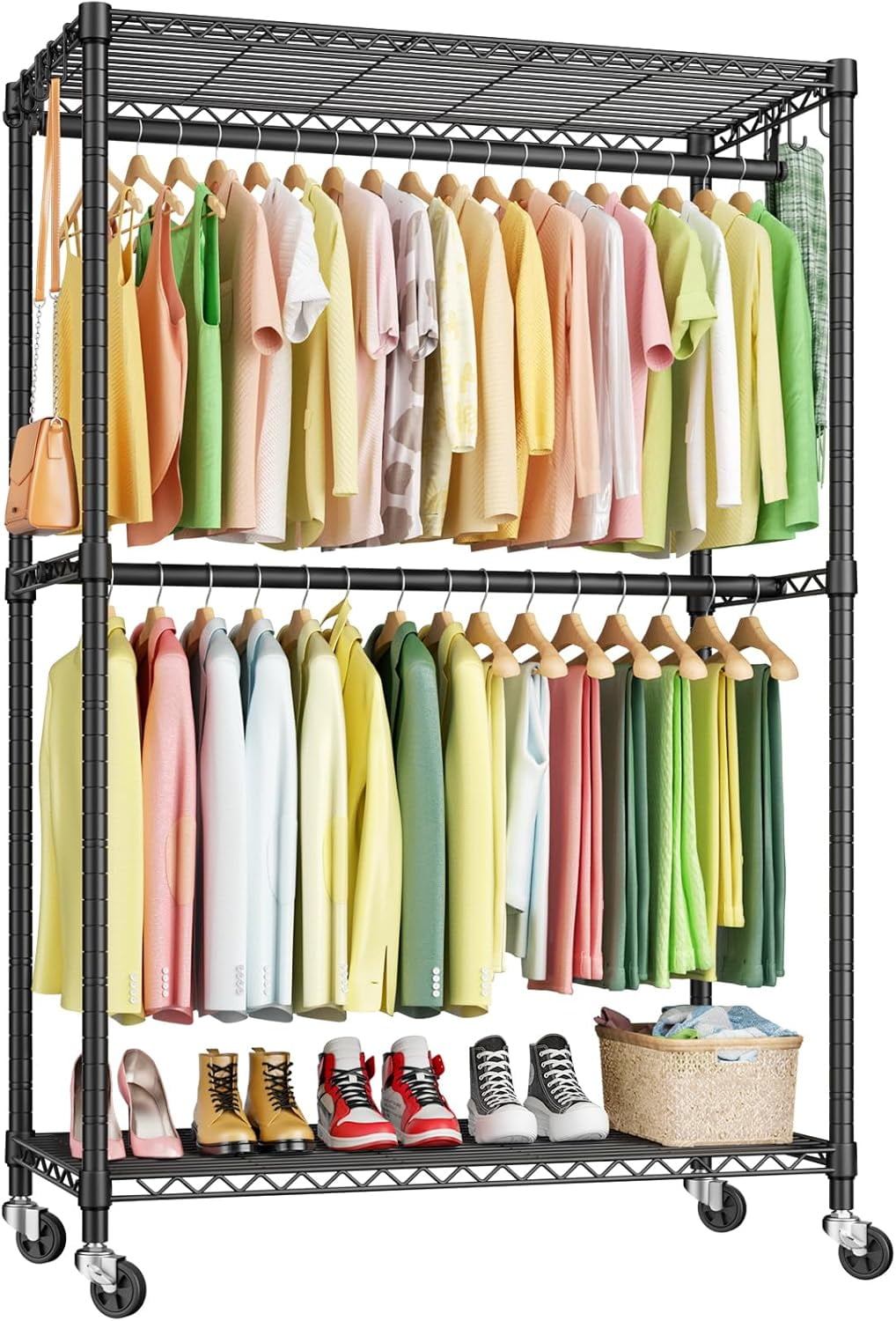 P8 Rolling Clothes Rack，Heavy Duty Clothing Racks for Hanging Clothes ...