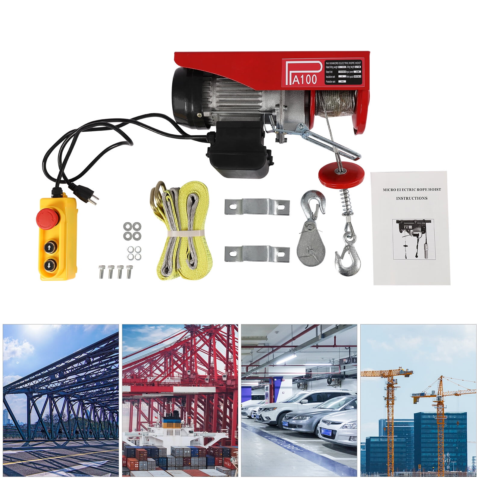 PA100 Electric Hoist Winch Engine Crane 110LBS Single Line / 220LBS ...