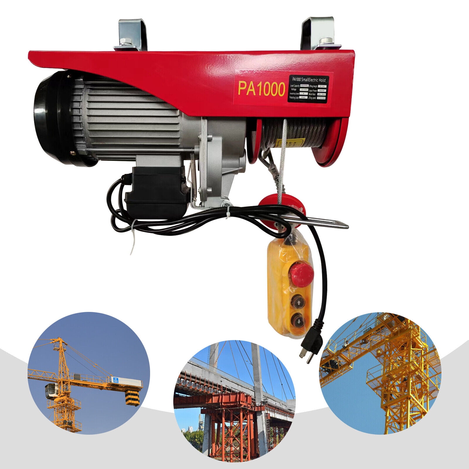 PA1000kg 2200LB Electric Wire Hoist Winch Hoist Crane Lift w/Remote ...