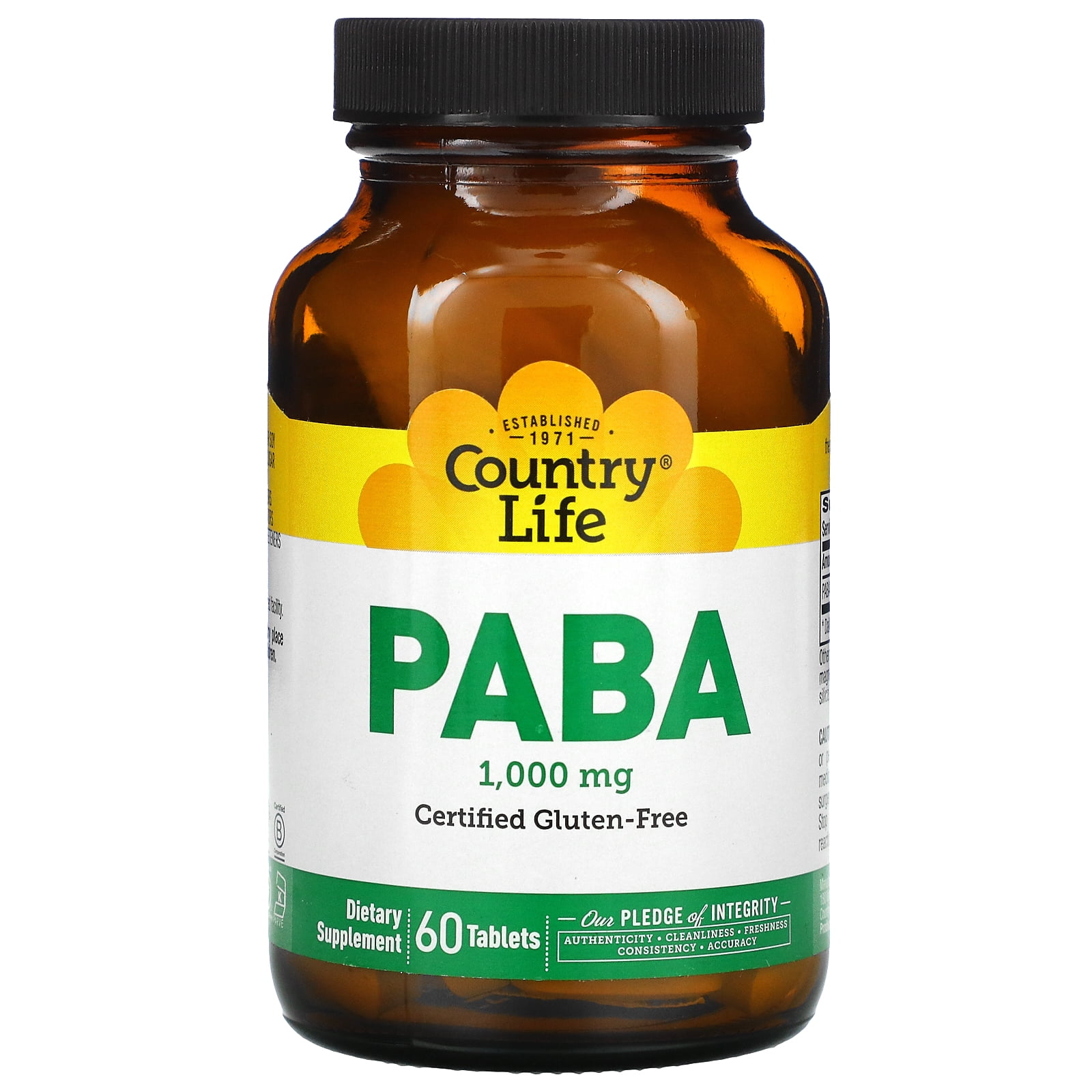 PABA, 1,000 mg, 60 Tablets, Country Life - Walmart.com