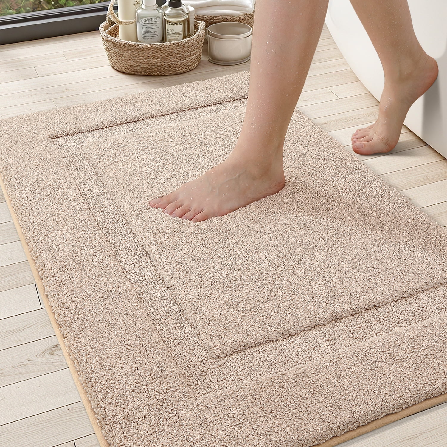 PABUBE Traditional Soft Khaki Microfiber Shag Bath Mat, 17"x30", Non ...