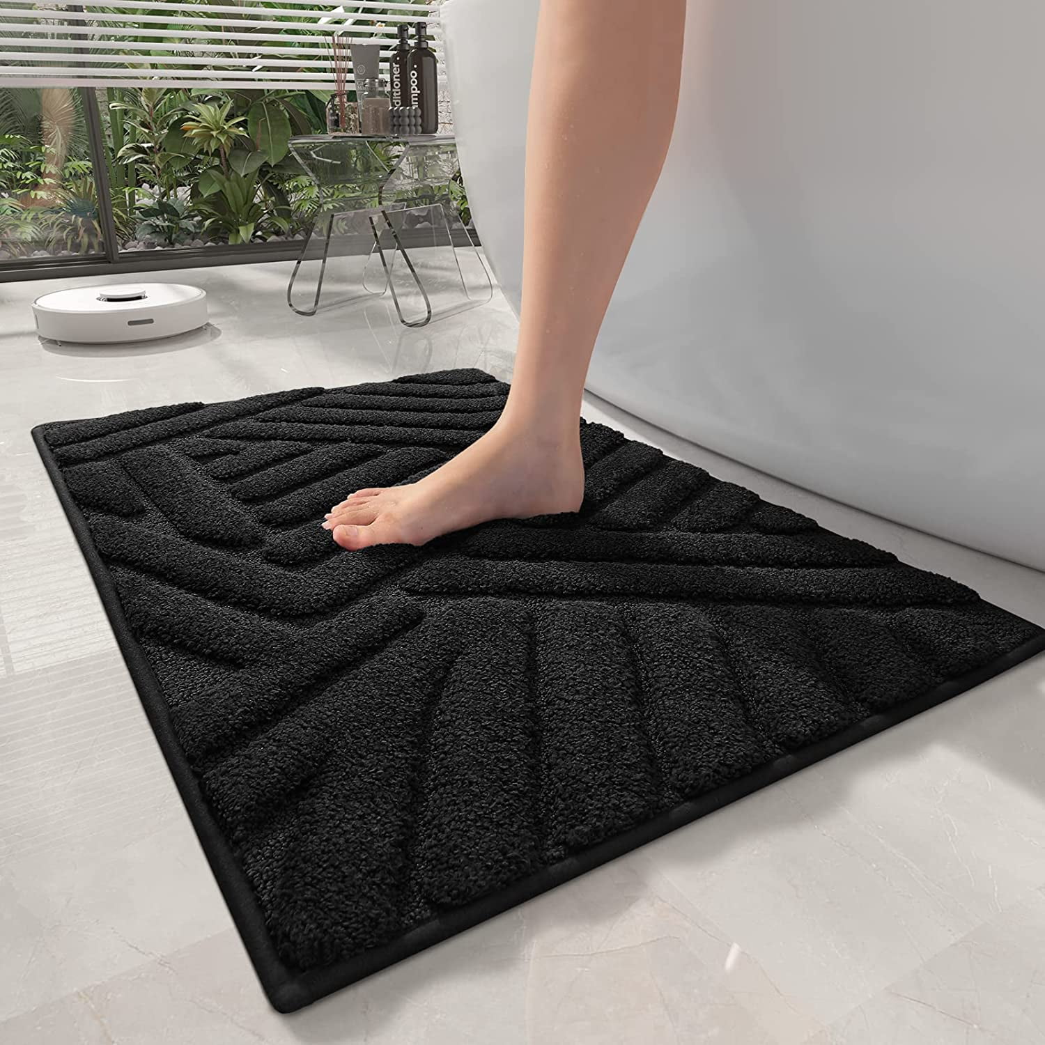 "PABUBE Non-Slip Black Bathroom Rug, 16""x24"", Machine Washable, Soft ...
