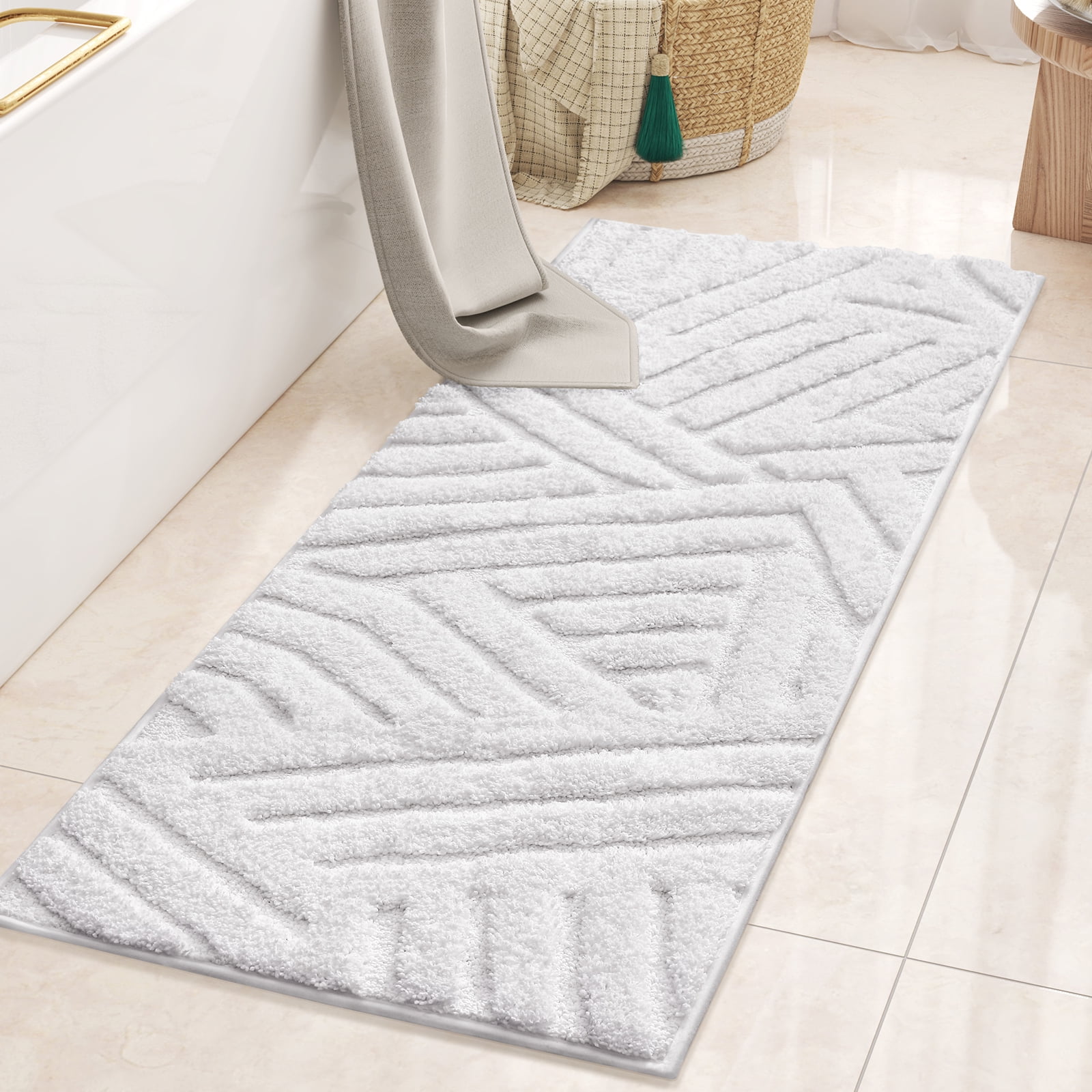 PABUBE Textured White Microfiber Bathroom Rug, 20"x51", Soft and ...