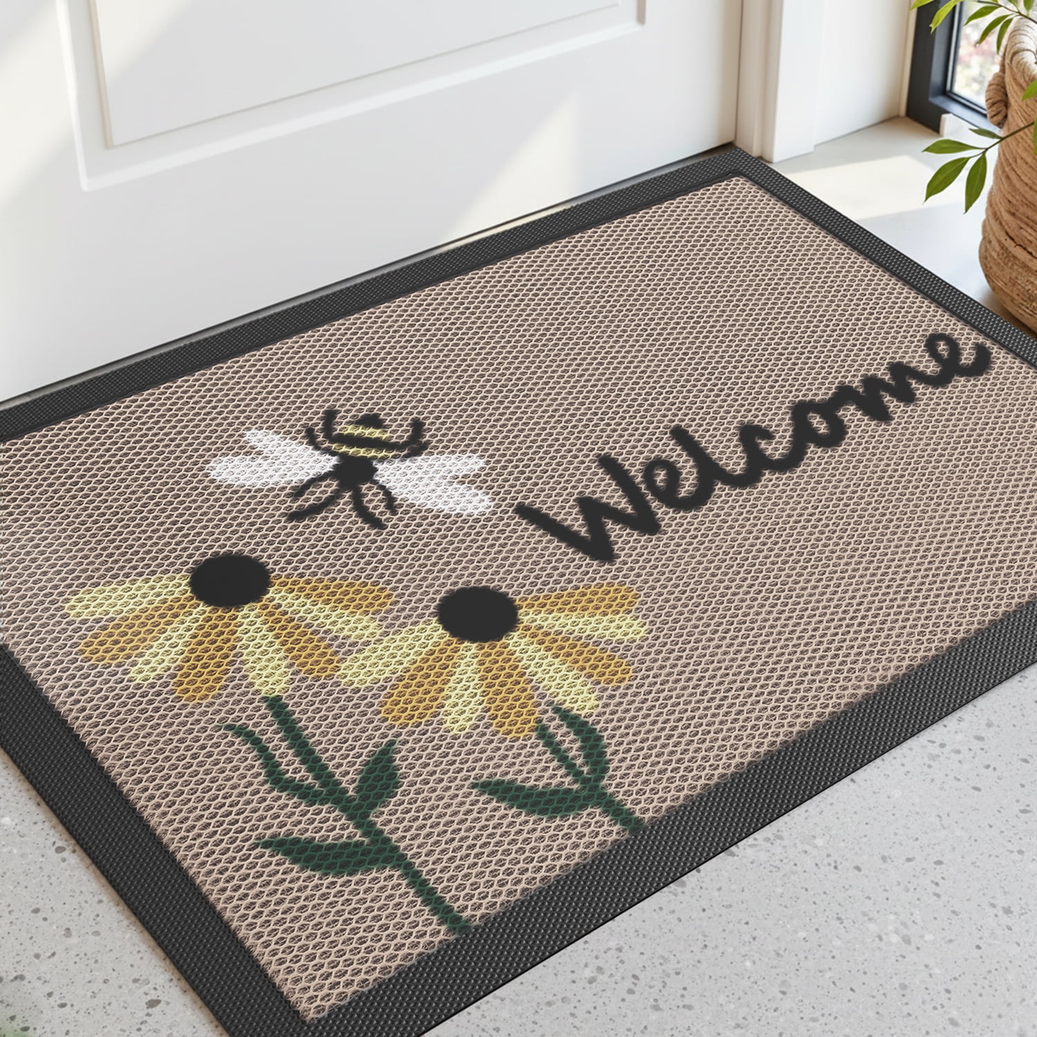 PABUBE Outdoor Doormat, Heavy Duty Non-Slip Summer Froral Welcome Mat ...