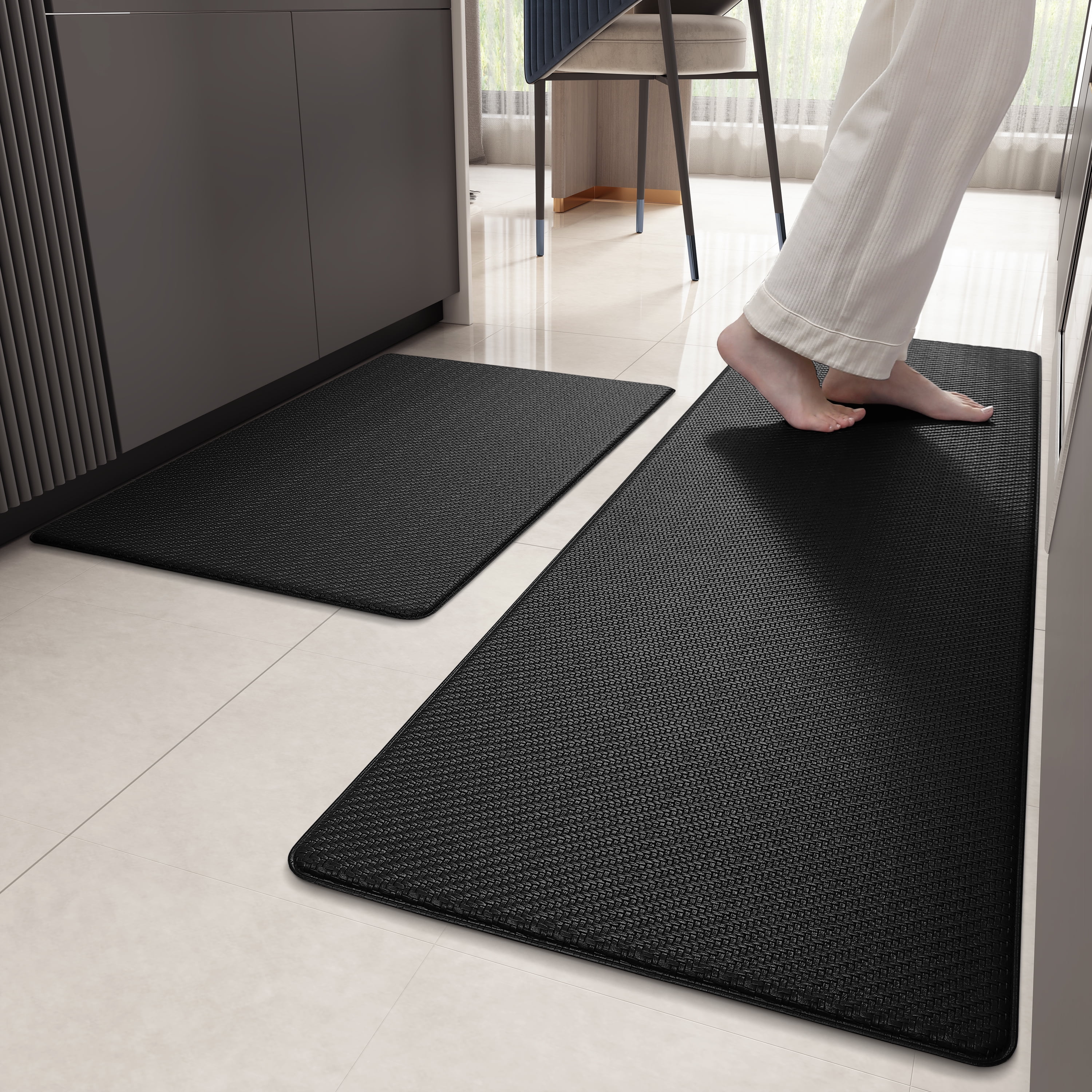 PABUBE Kitchen Rug and Mat, 17"x29"+17"x59" Black Anti Fatigue Non Slip ...