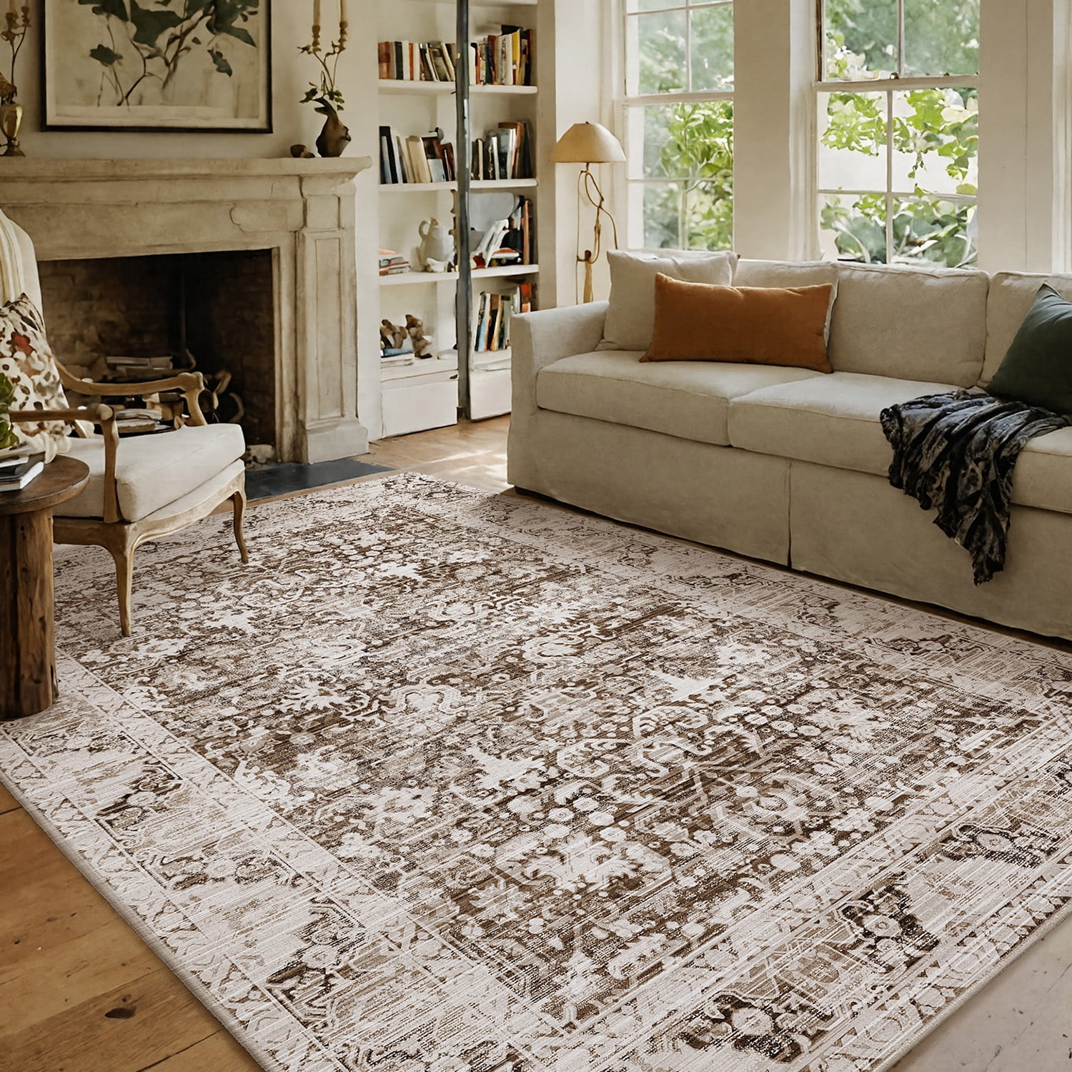 PABUBE Low Pile 4'x6' Boho Area Rug for Living Room, Large Retro Rug ...