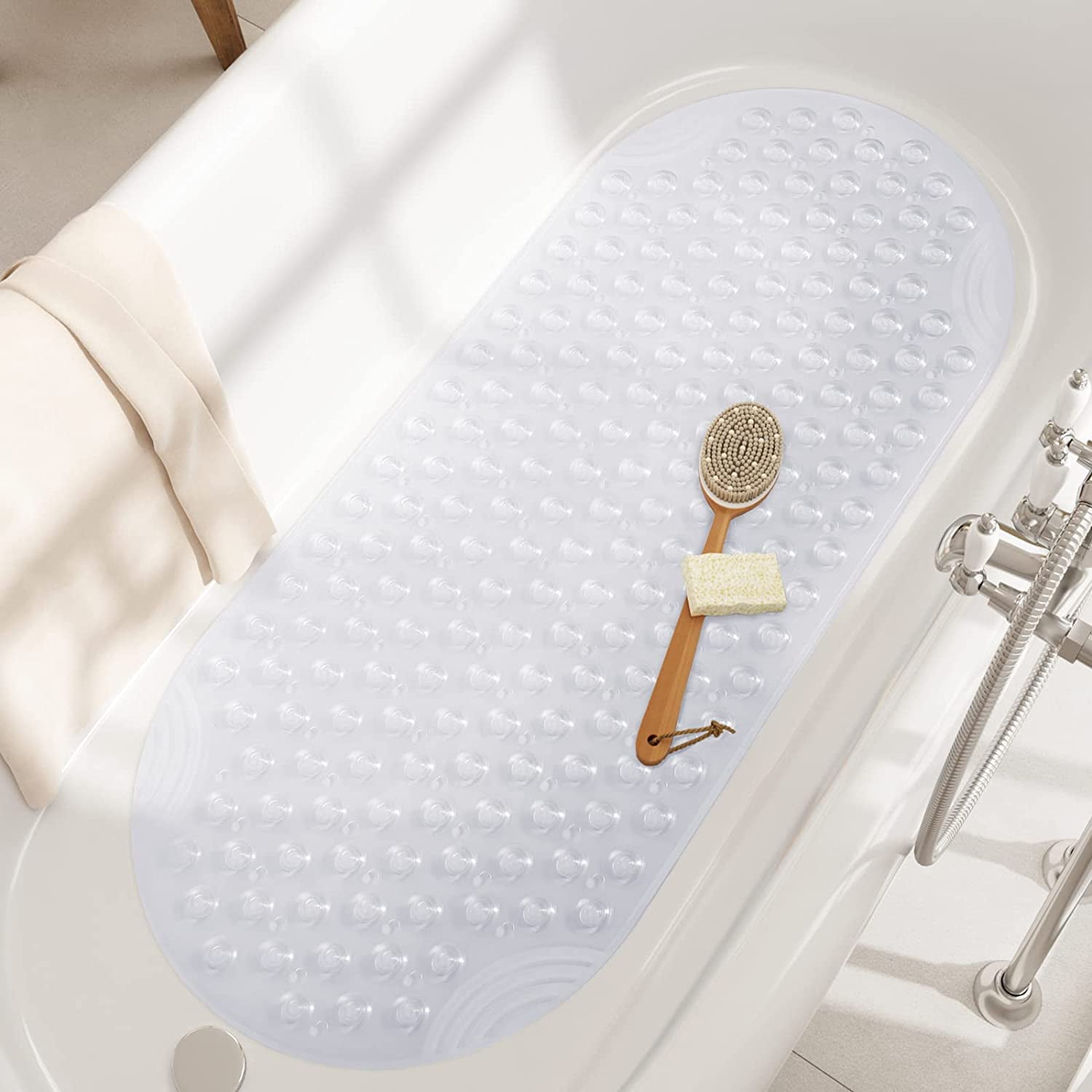 "PABUBE 16""x 35"" Non-Slip Bathtub Mat with Powerful Suction, Safety ...