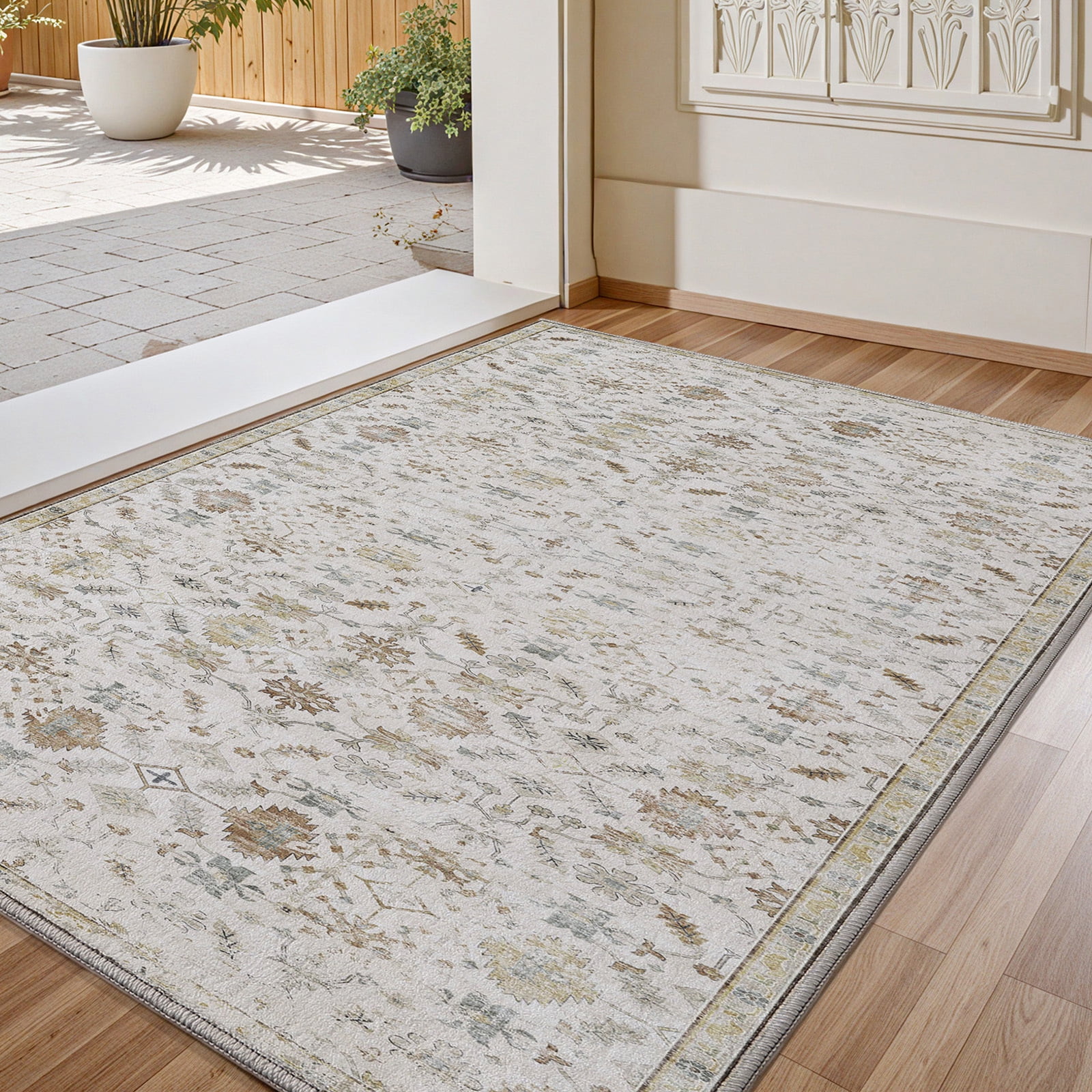 "PABUBE Vintage Indoor Doormat, Washable Boho Geometric Entry Rug, Non ...