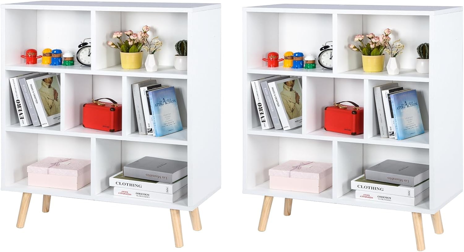 PACHIRA E-Commerce 2Pack White Bookshelf with Legs, 3-Tier Open Shelf ...