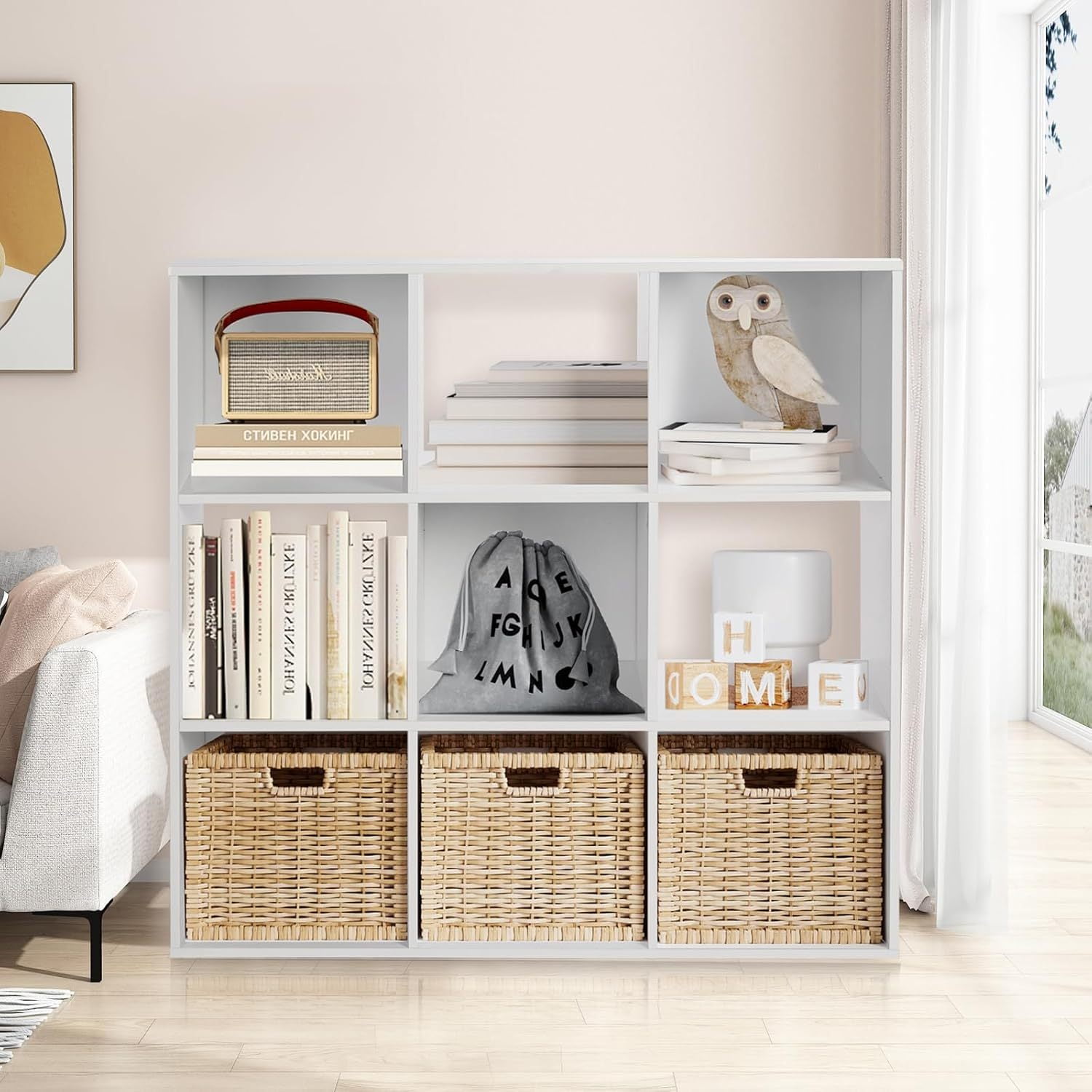 PACHIRA US 9 Cube Shelf Bookcase, White Storage Organizer Wood Display ...