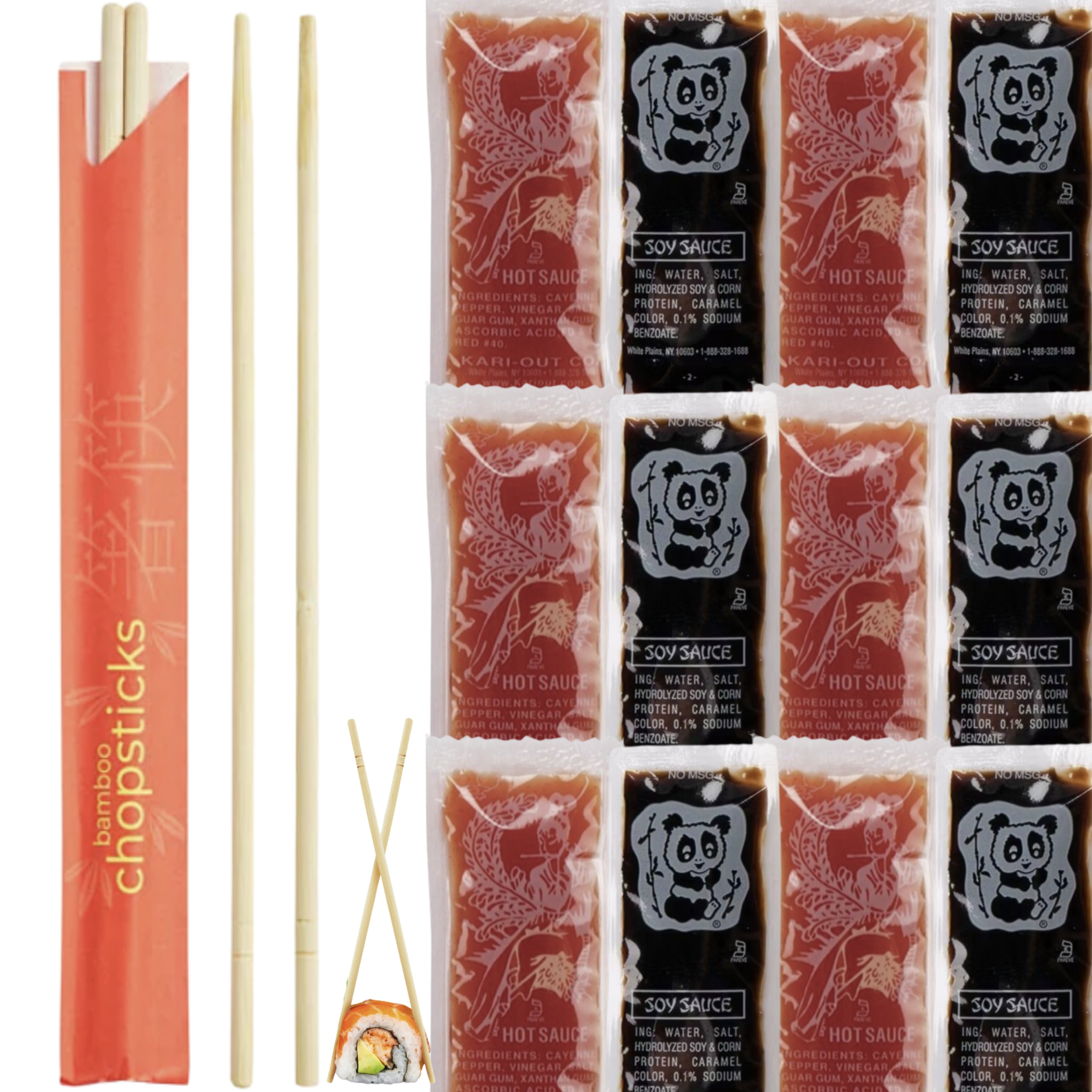 PACK 60 - Disposable Bamboo Chopsticks (20 Sets) - 9'' + Soy Sauce 8 ...