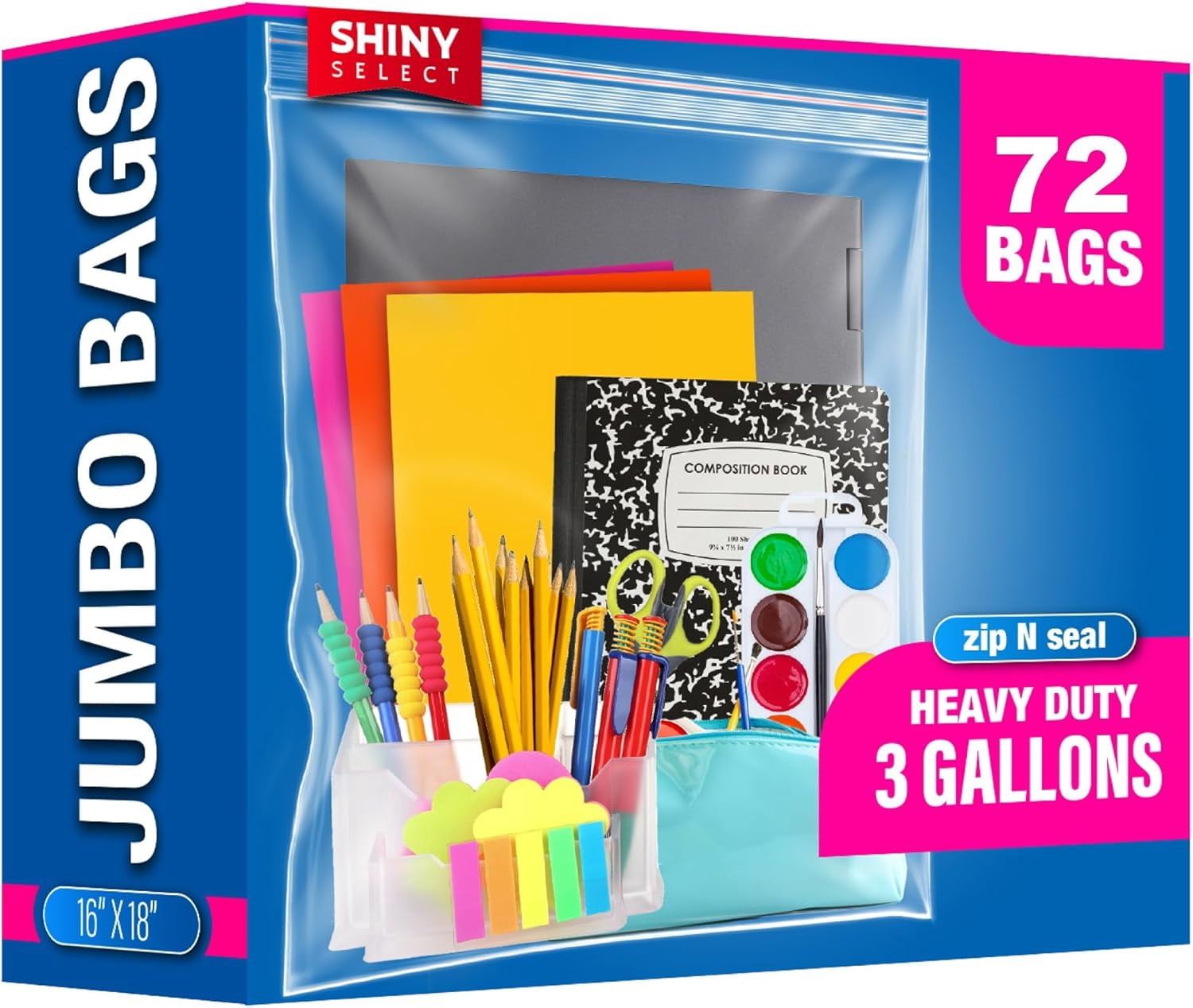 [ PACK OF 72 ] Large Resealable 3 Gallon Clear Reclosable Bags for ...