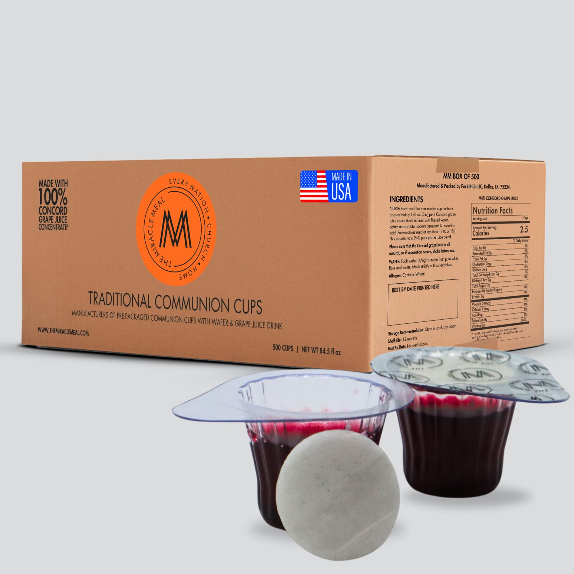PACK IT HUB The OKA4 Miracle Meal Pre-filled Communion Cups and Wafer Set - Box of 500 - with ...