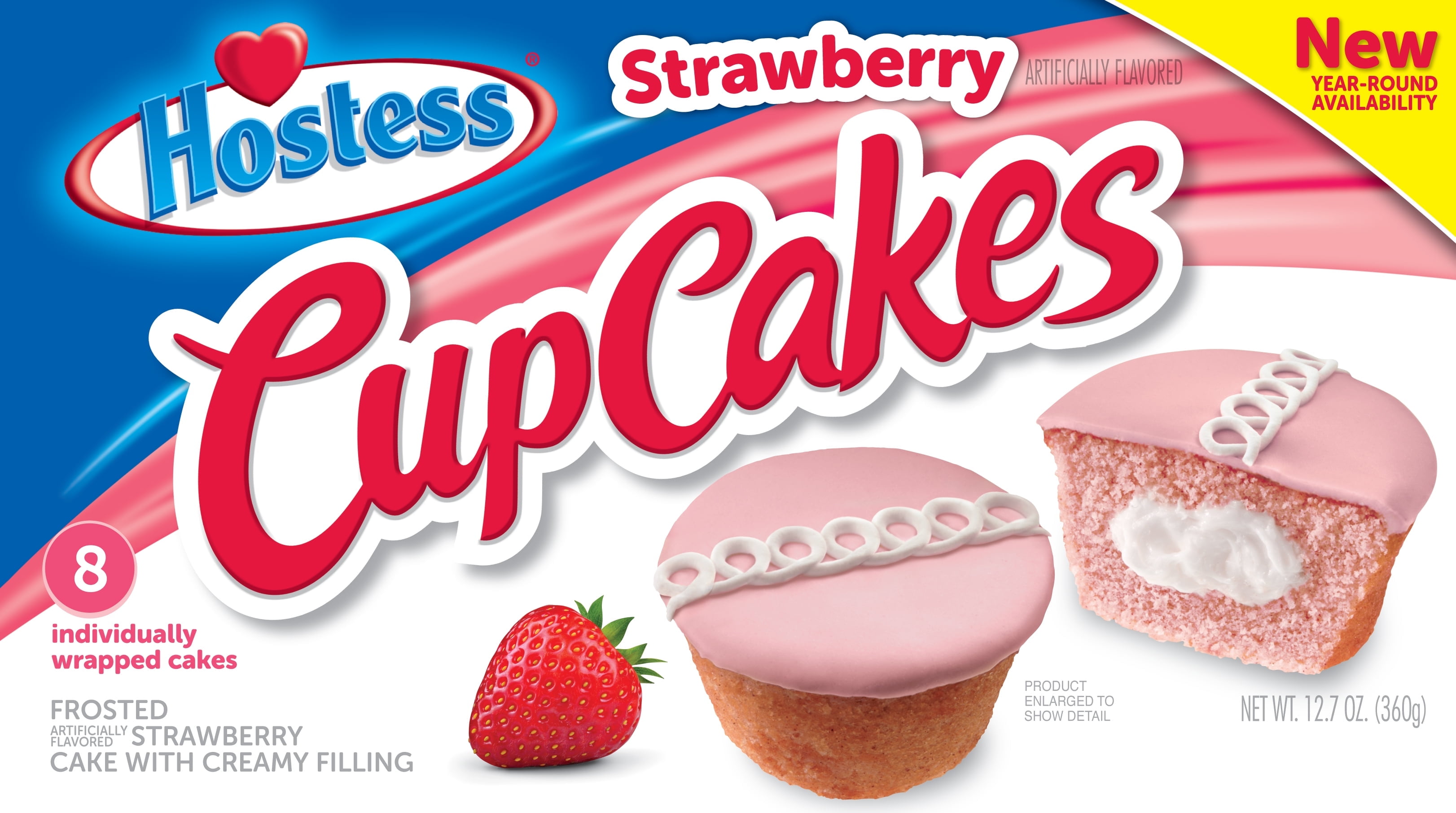 Hostess Strawberry Cupcakes, 8 Count, 12.7 oz, Frosted Cake with Creamy ...