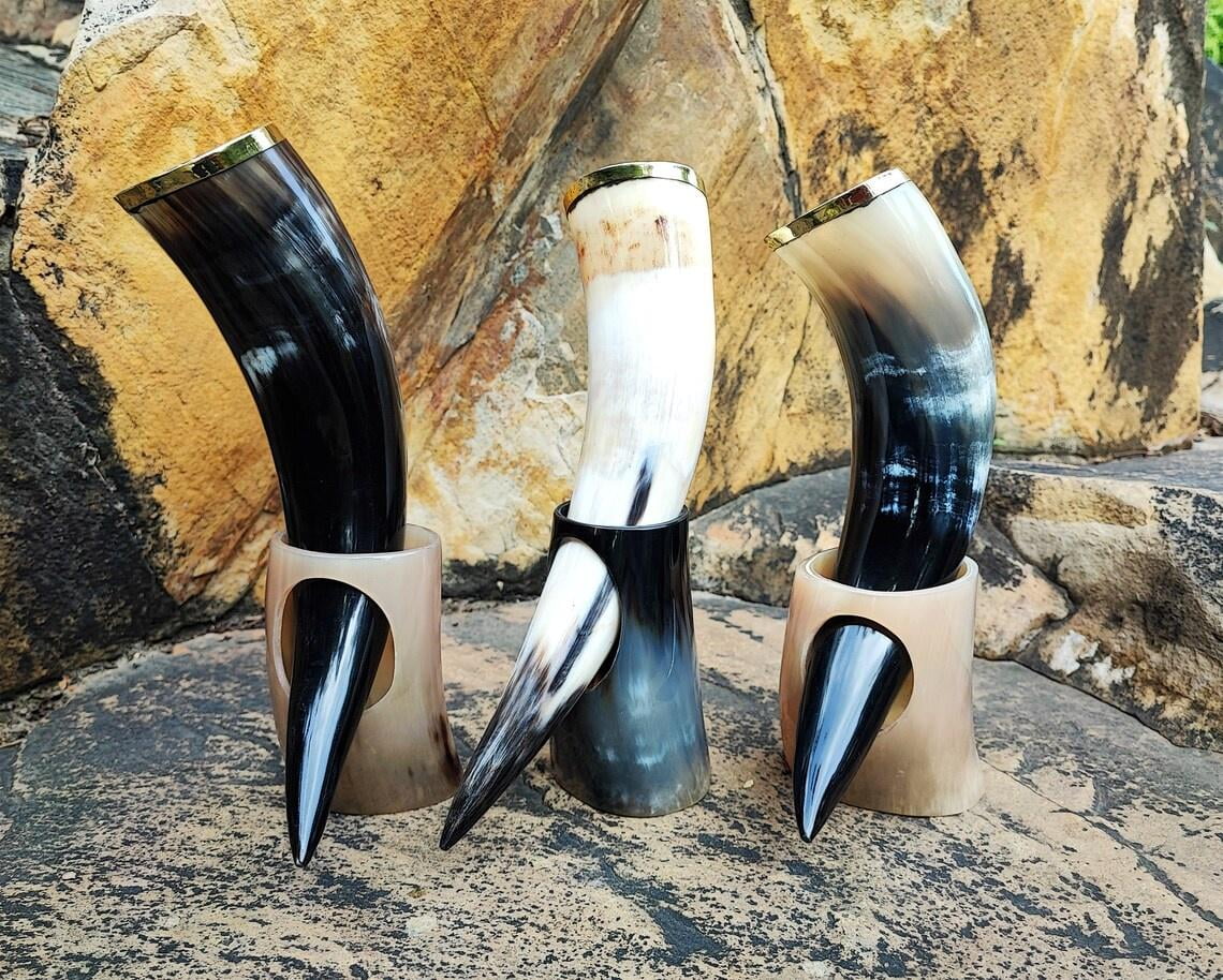 PACK OF 3 Drinking Horn Mugs Beer Stein Ale Mead Horn Glass Cups Best ...