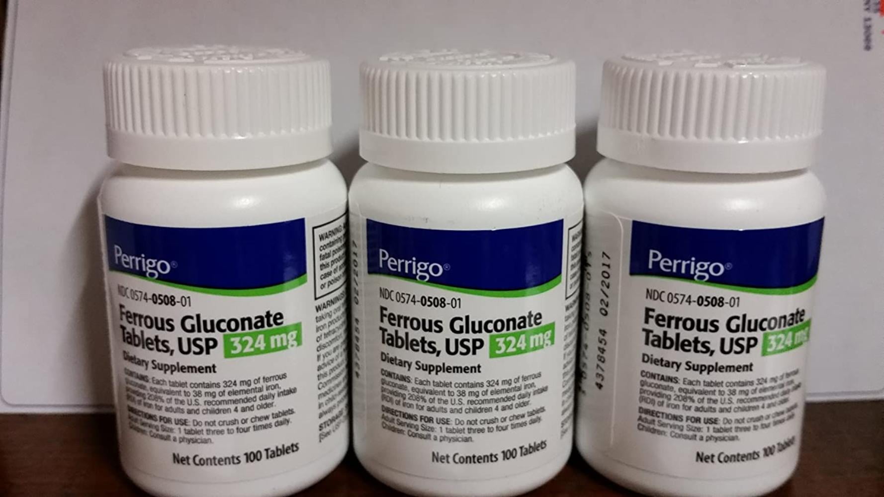 PACK OF 3 EACH FERROUS GLUCONATE 324MG PADD 100TB PT#574050801, PACK OF ...