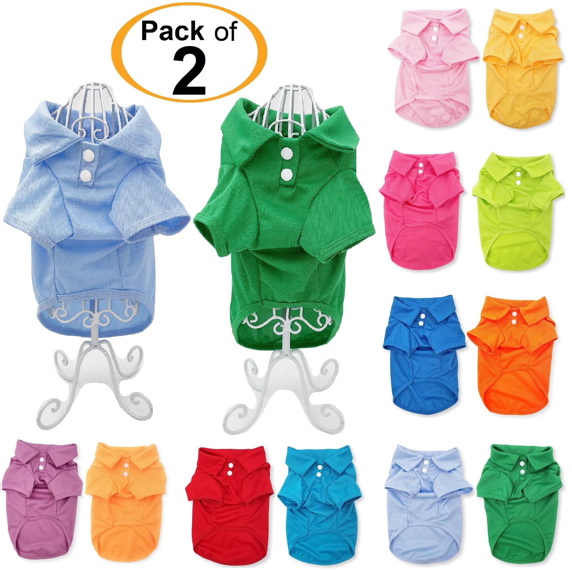 Pack of 2 Сolors Dog Polo Shirts Puppy Cat For Small Pet Pink Hot/Green ...