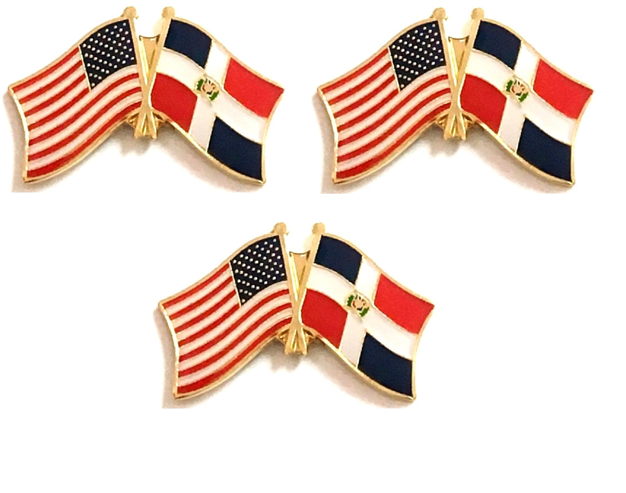 Dominican Republic & US Crossed Double Flag Lapel Pins, Pack of 3 ...