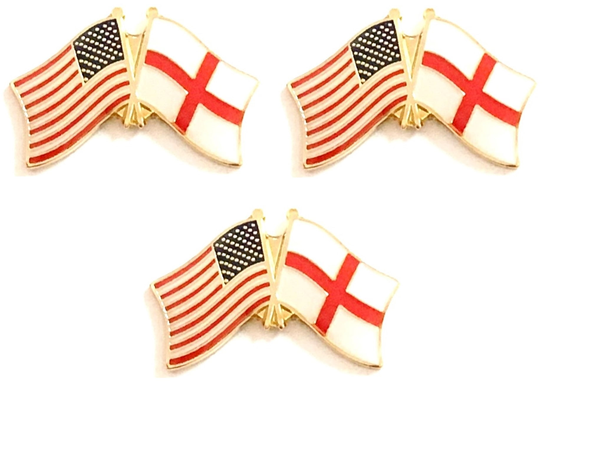England St. George Cross & US Crossed Double Flag Lapel Pins, Pack of 3 ...