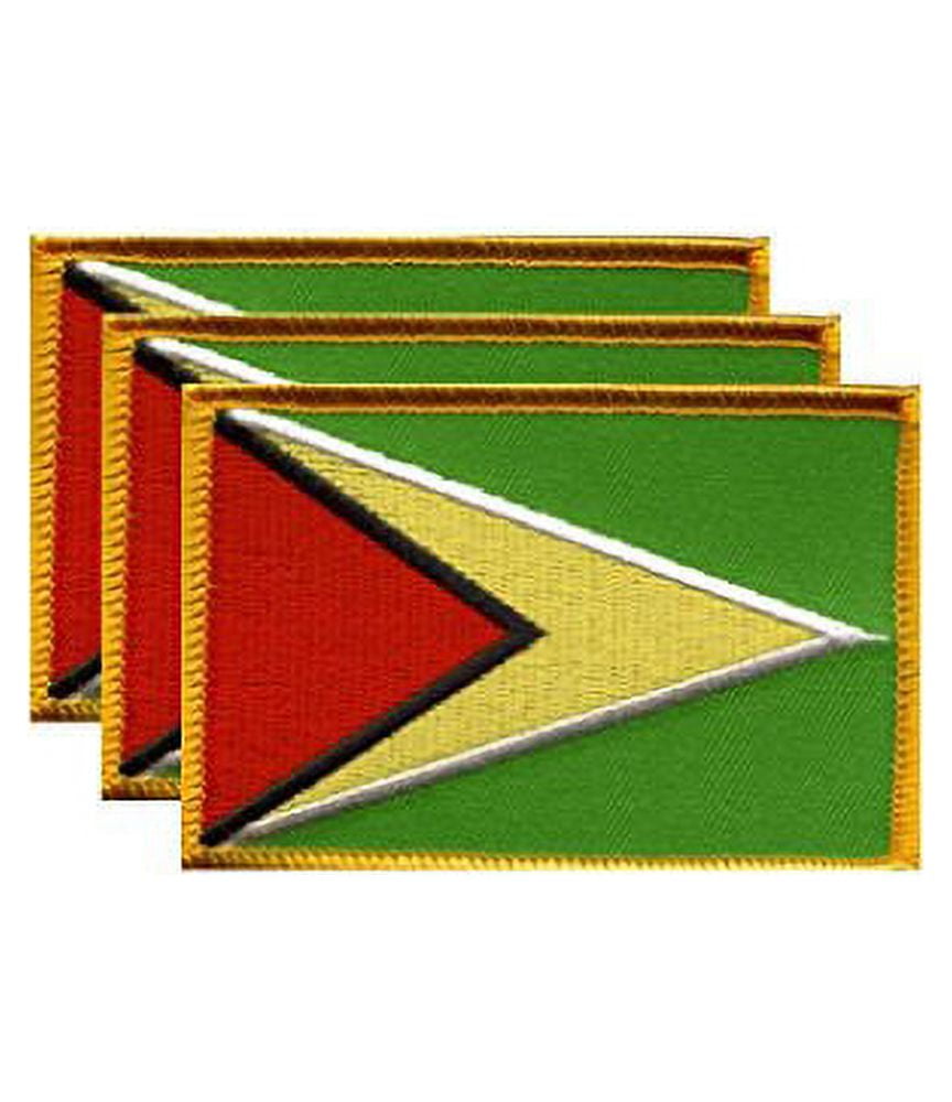 PACK of 3 Guyana Flag Patches 3.50" x 2.25", Guyanese Embroidered Iron On or Sew On Flag Patch ...