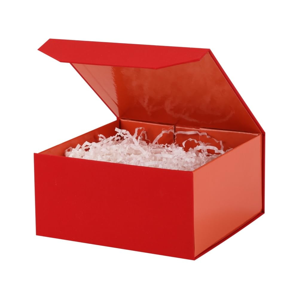 PACKGILO 1 Pcs 6x6x3 Inch Red Magnetic Gift Box Small Magnetic Box with ...