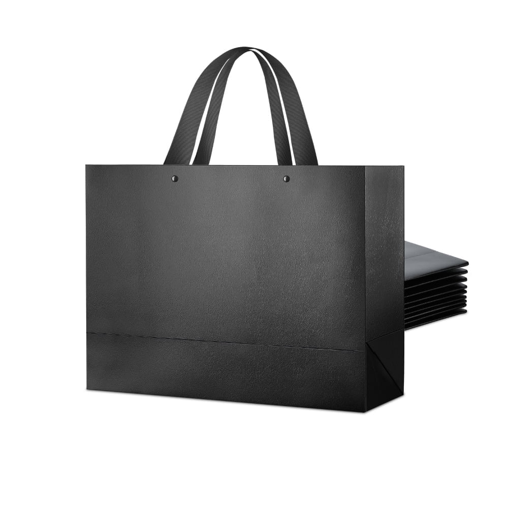 PACKHOME Large Black Paper Gift Bags with Handles, 10 Pack, 14.5x5x10.5 ...