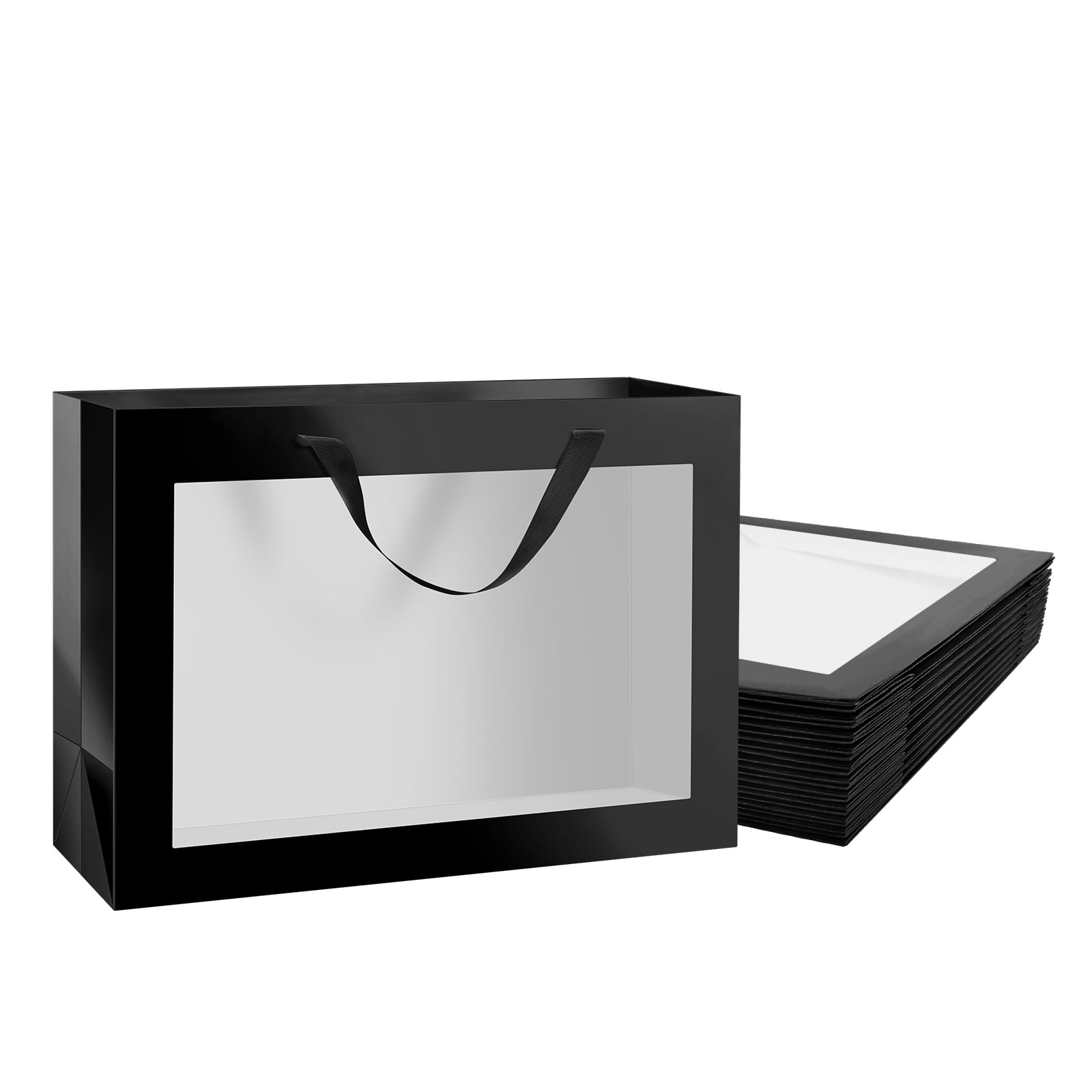 PACKHOME 12pcs Black Gift Bags with Transparent Window, 16x6x12 inches ...
