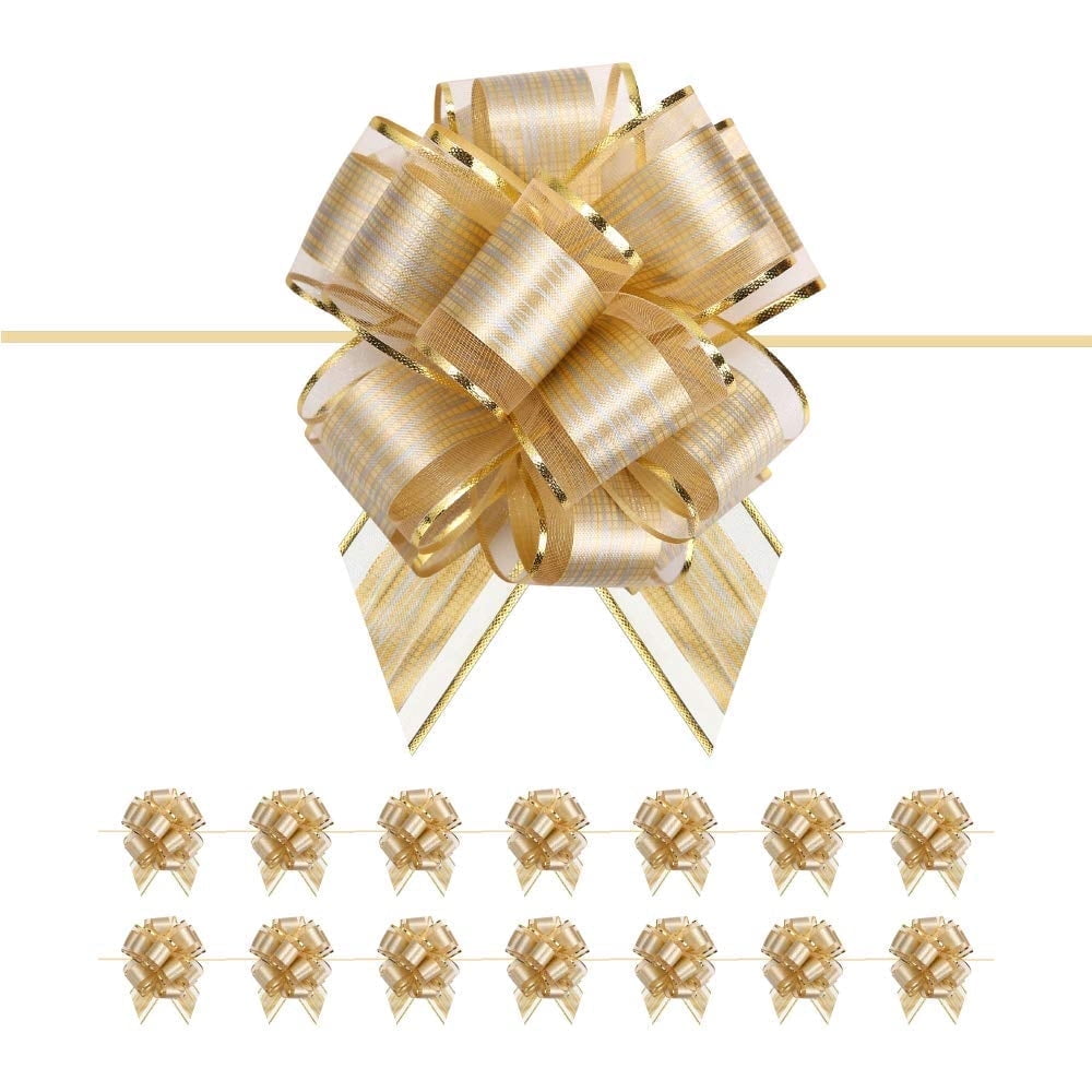PACKHOME 15pc Gold Gift Bows Large, Pull Bows for Presents, Wrapping ...