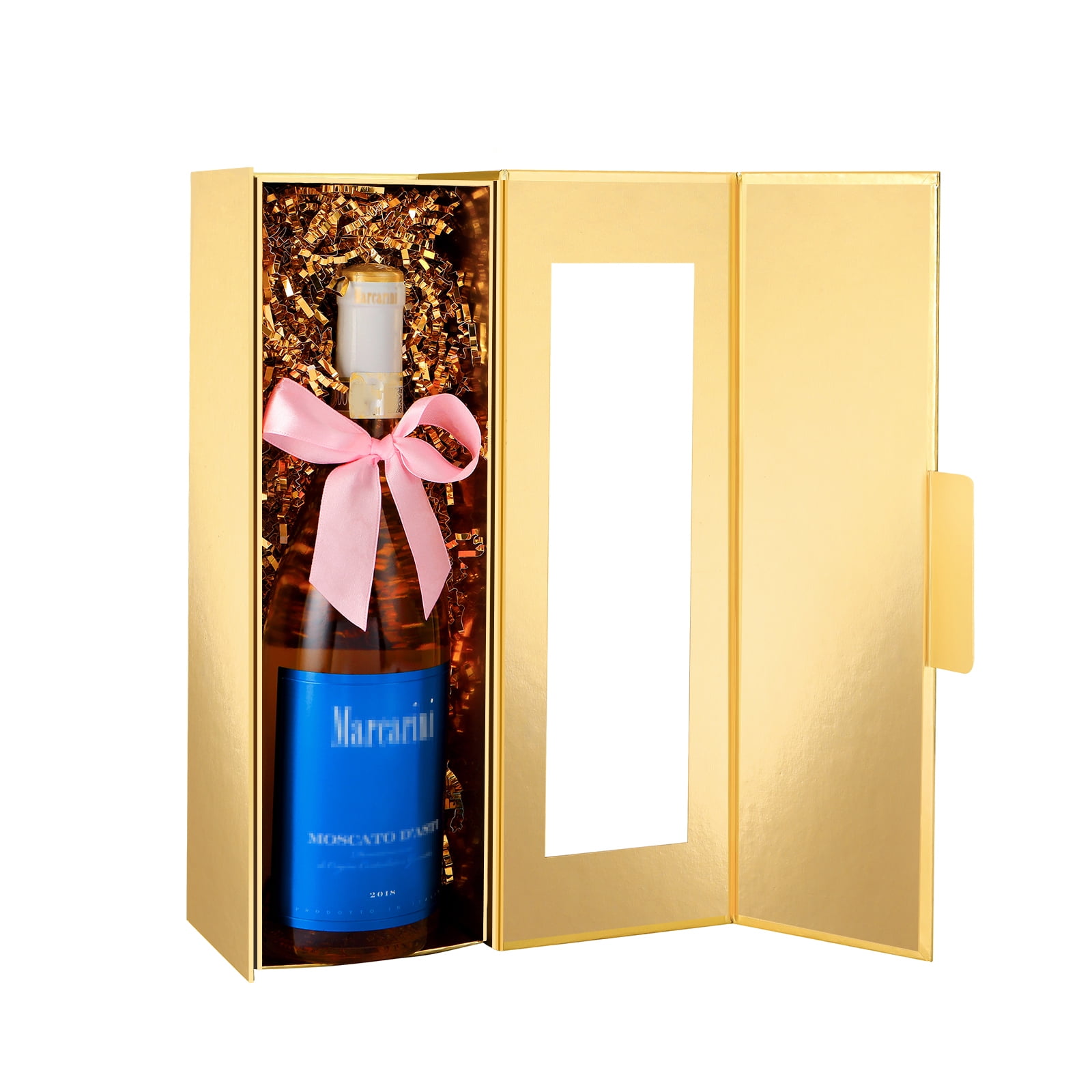 PACKHOME 2 Wine Gift Boxes with Window, Gold Wine Gift Boxes for Liquor ...
