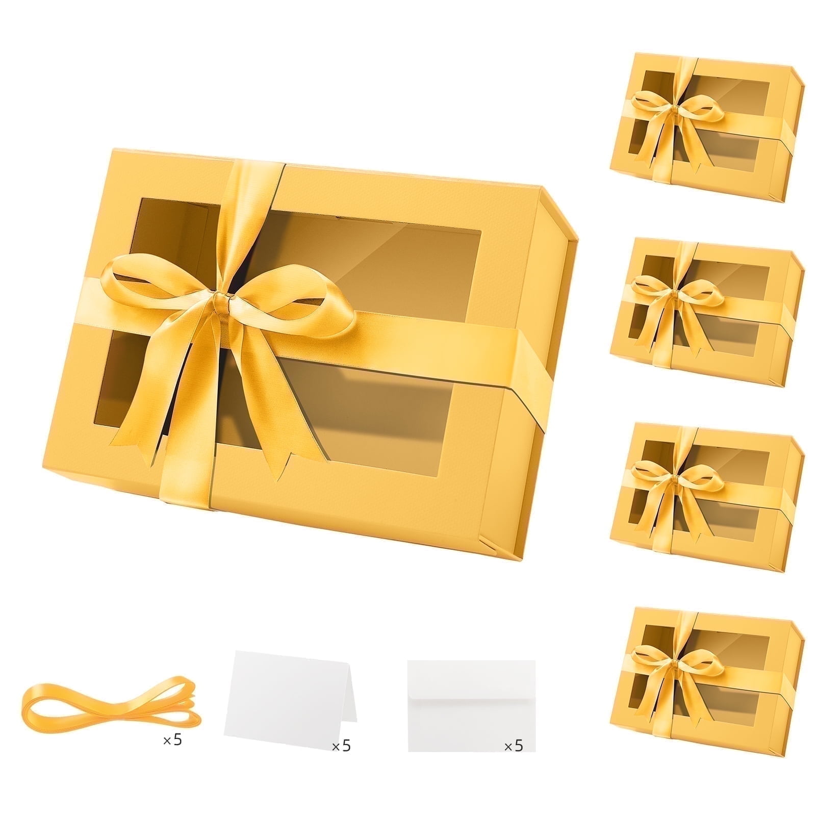 PACKHOME 5 Easter Gift Boxes with Window, 9x6.5x3.8 inches Yellow Open ...
