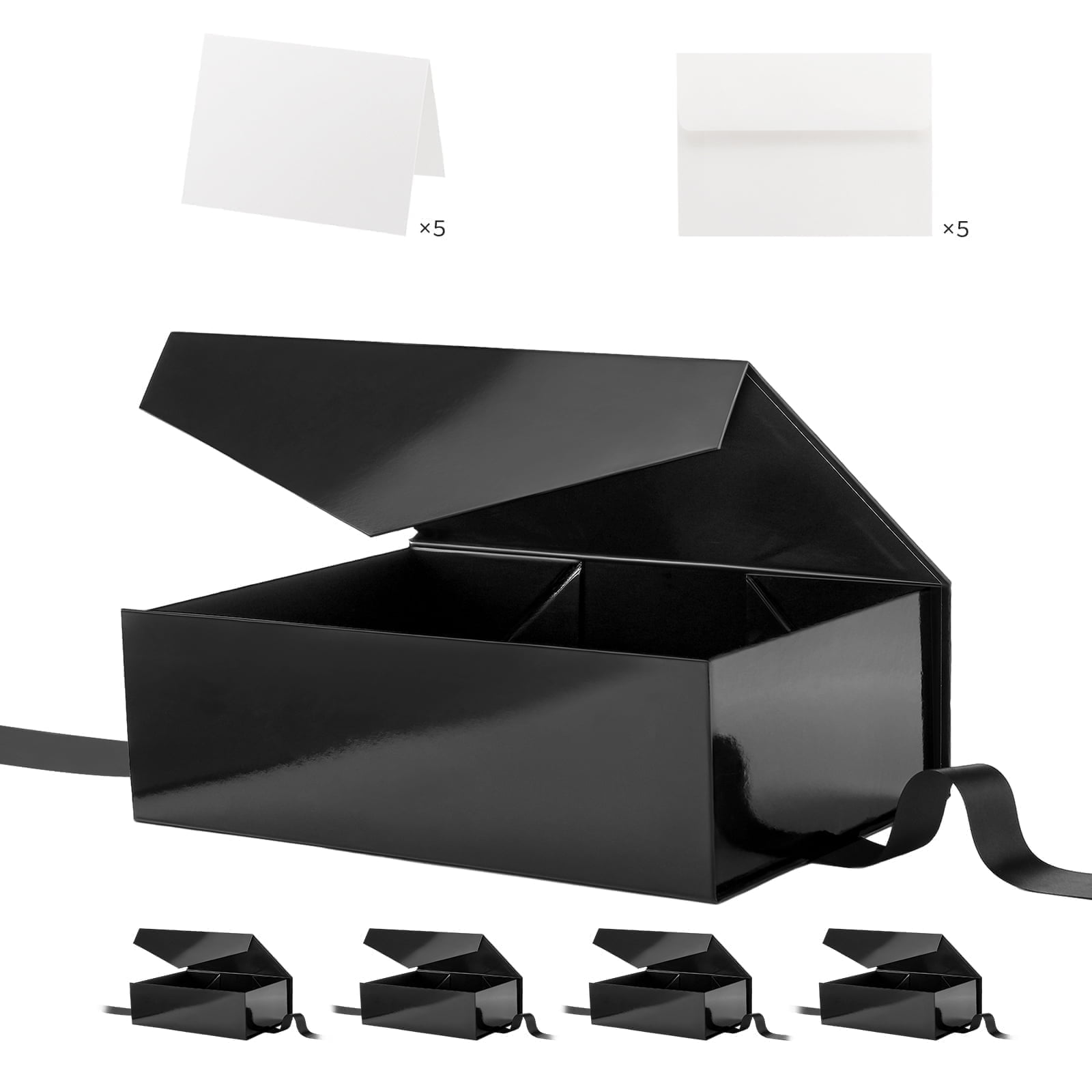 PACKHOME 5 Gift Boxes with Lids, Black Large Magnetic Boxes for Father ...