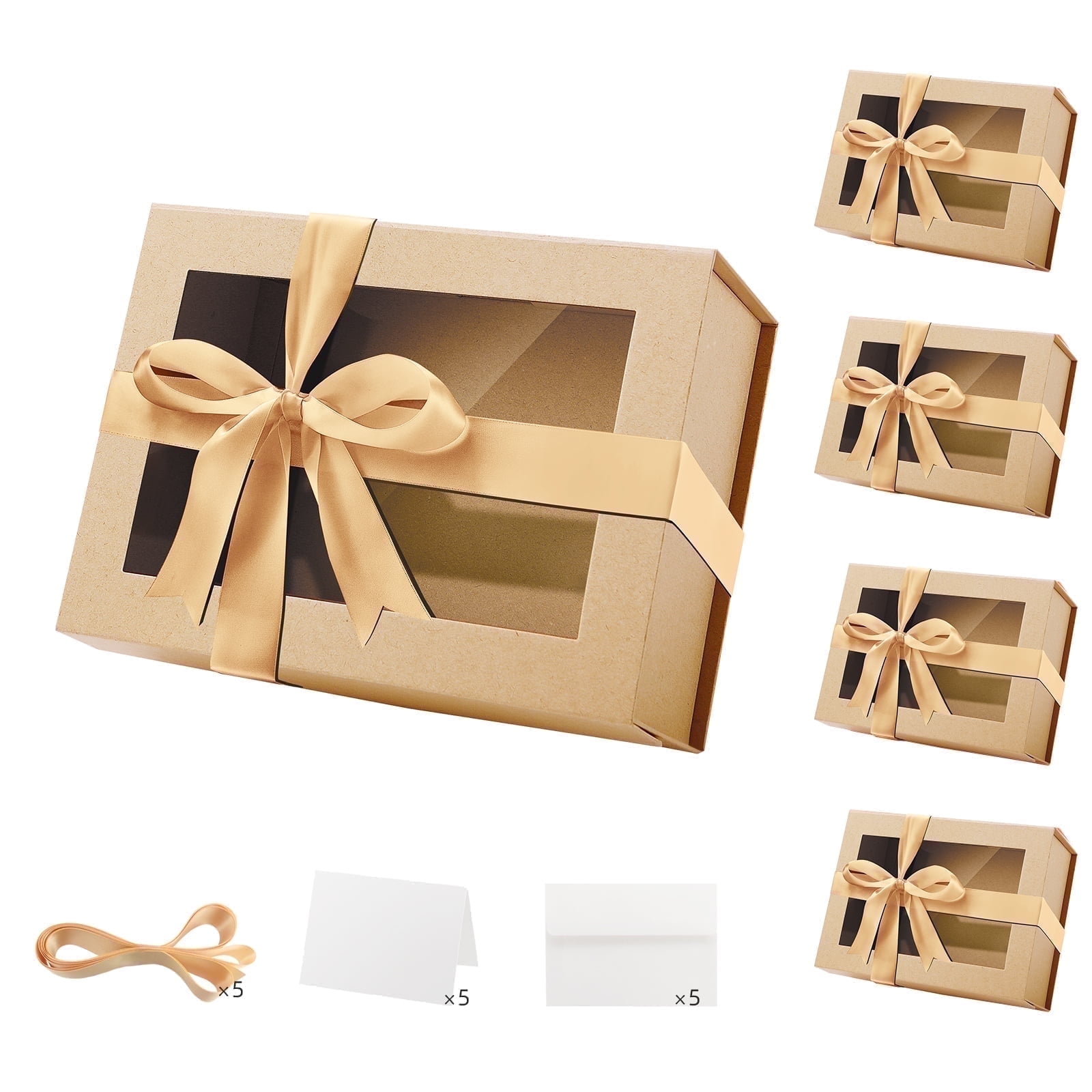 PACKHOME Kraft Gift Boxes with Windows, 9x6.5x3.8 inch Gift Boxes for Present Contain Ribbons ...