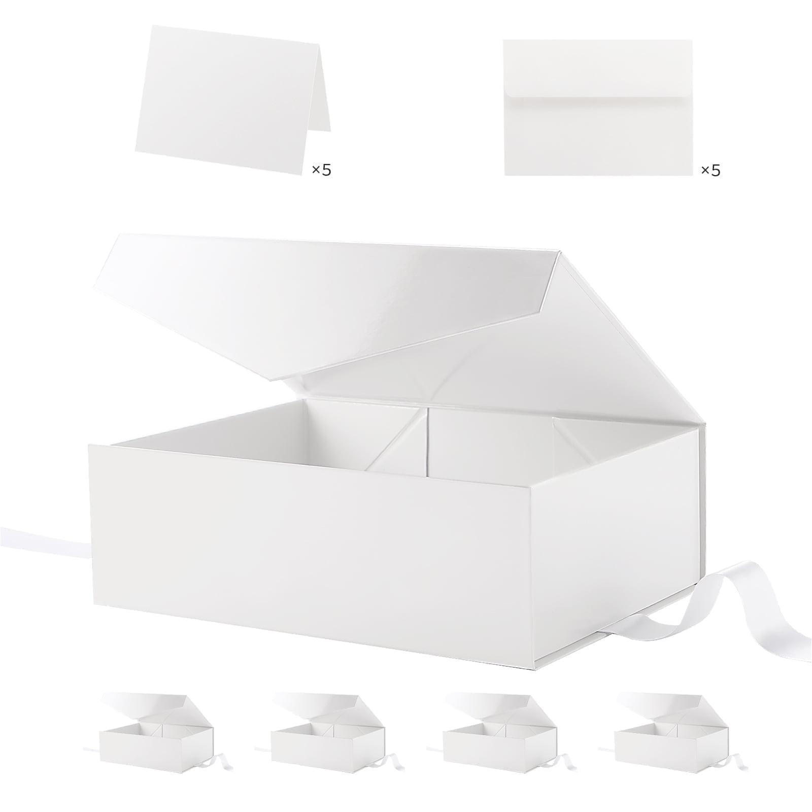 PACKHOME 5 Large Gift Boxes with Ribbon, White Magnetic Gift Boxes for ...