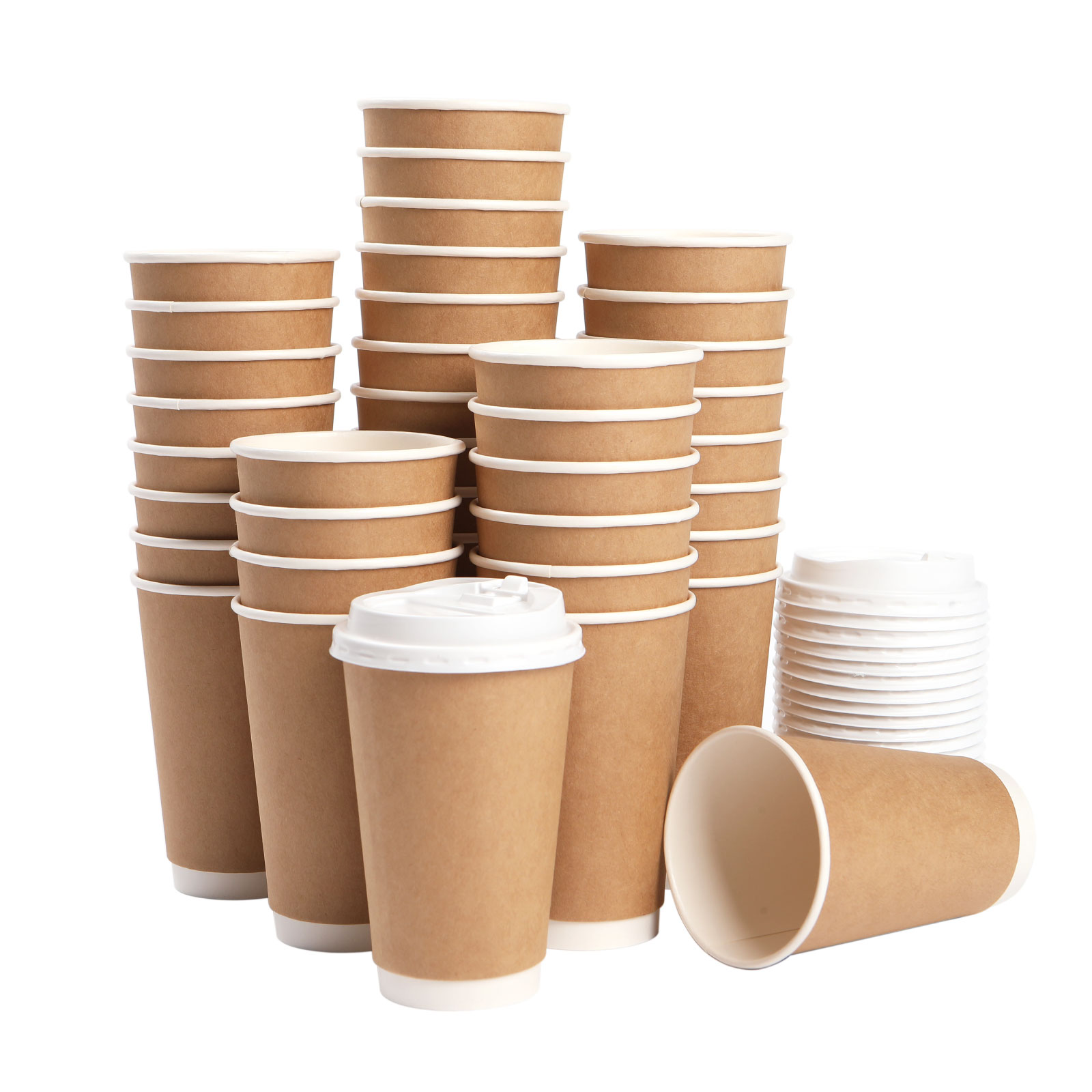 PACKHOME 90 Pcs 16 oz Disposable Coffee Cups with 45 White Lids, Hot ...