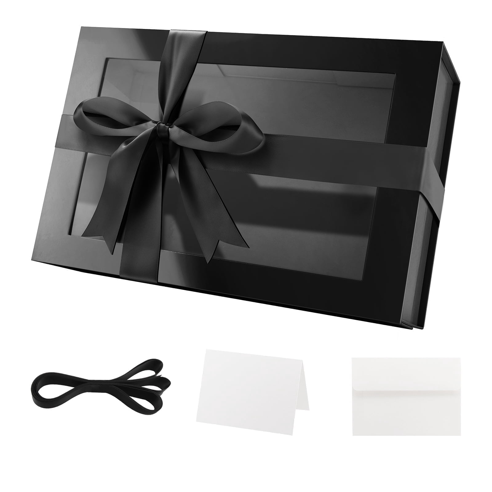 PACKHOME Large Black Foldable Gift Box with Window and Magnetic Lid ...