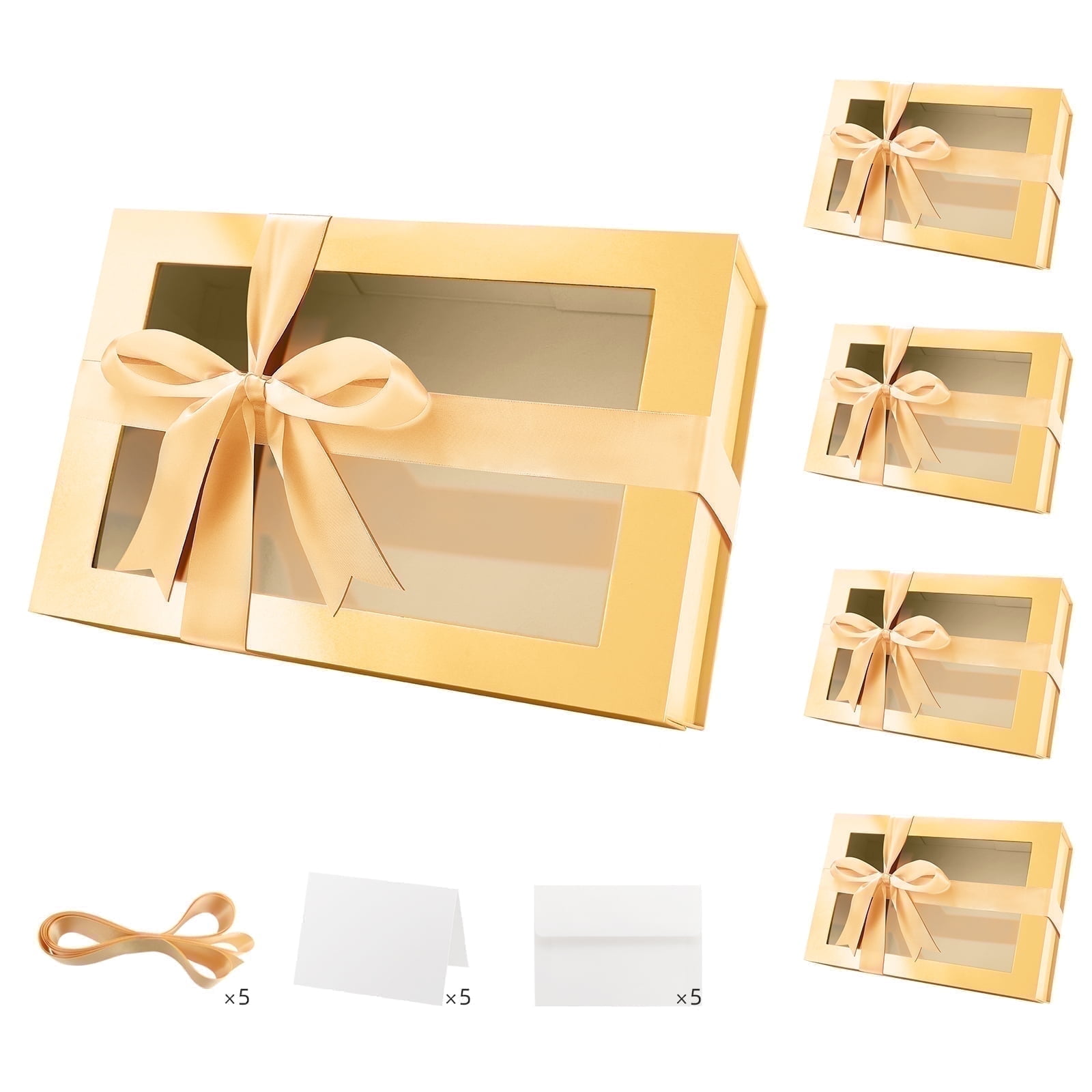PACKHOME 5 Large Gift Boxes with widow 13.5x9x4.1 inch, Large Gold Gift ...